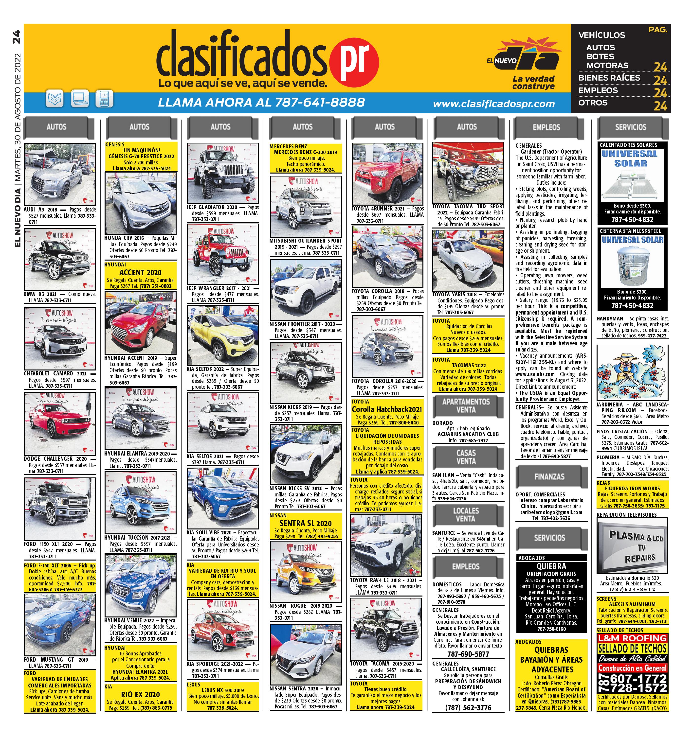 Clasificados PR 08 30 2022 by ClasificadosPR.com - Issuu