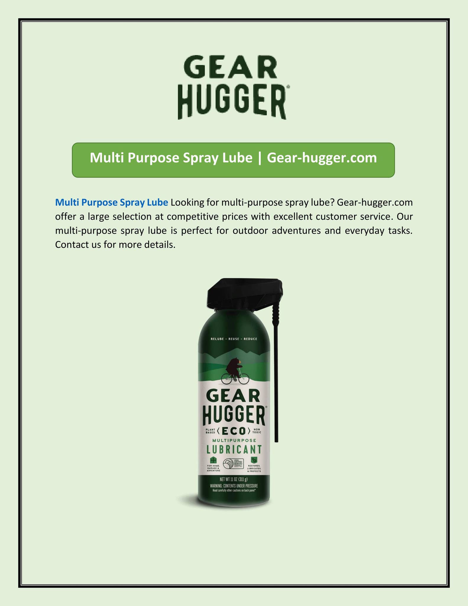 Multi Purpose Spray Lube | Gear-hugger.com by Gear Hugger - Issuu