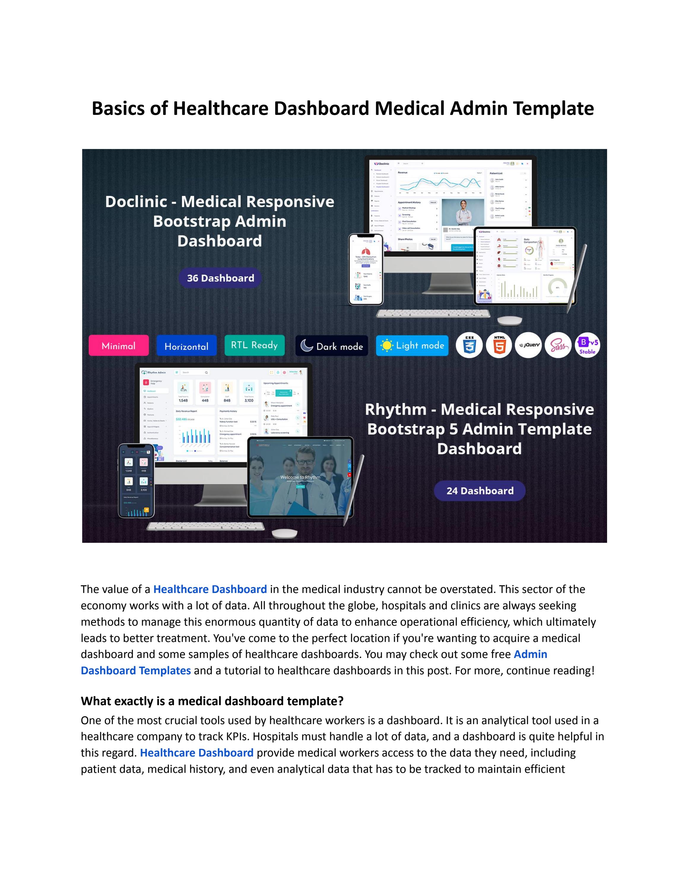 Basics of Healthcare Dashboard Medical Admin Template by ...