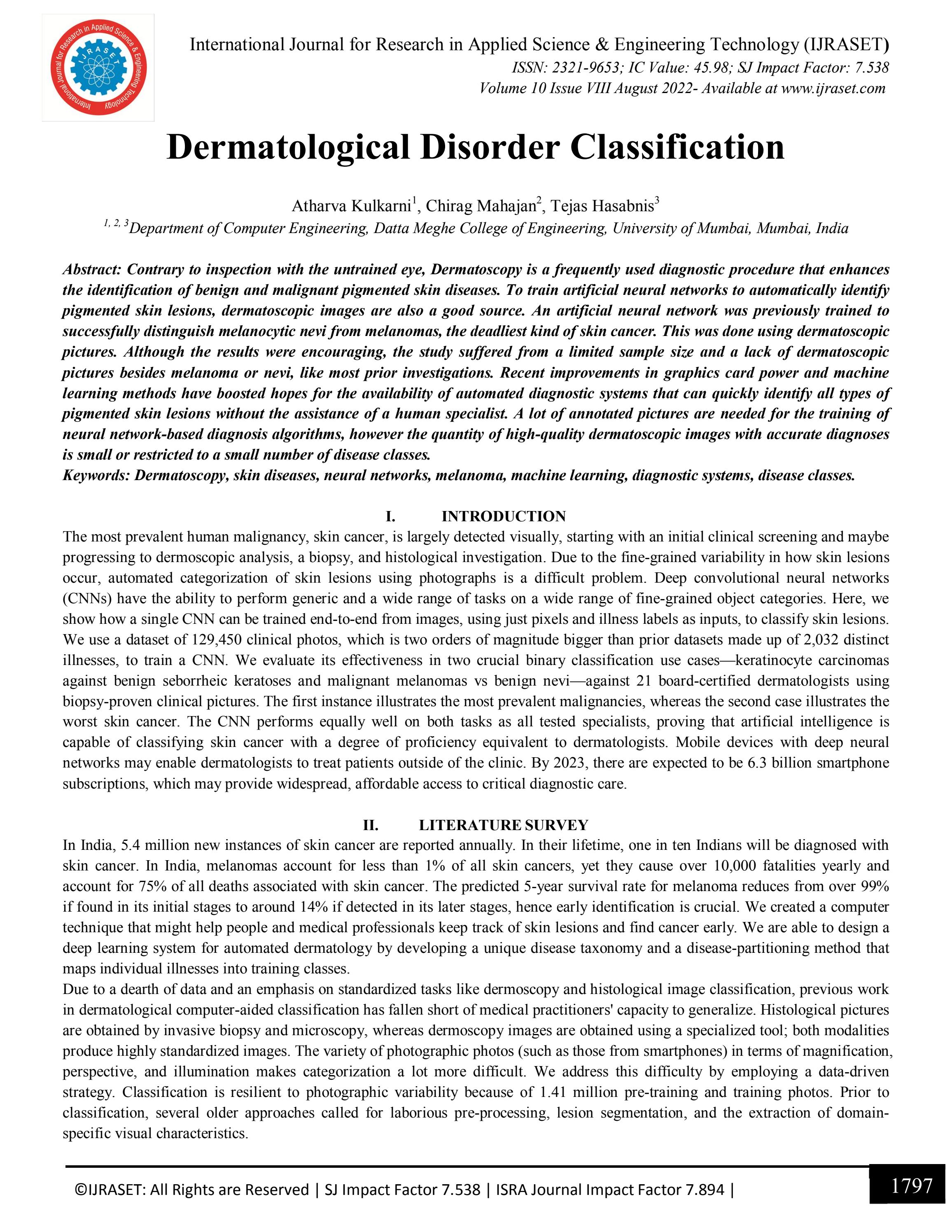 Dermatological Disorder Classification by IJRASET - Issuu