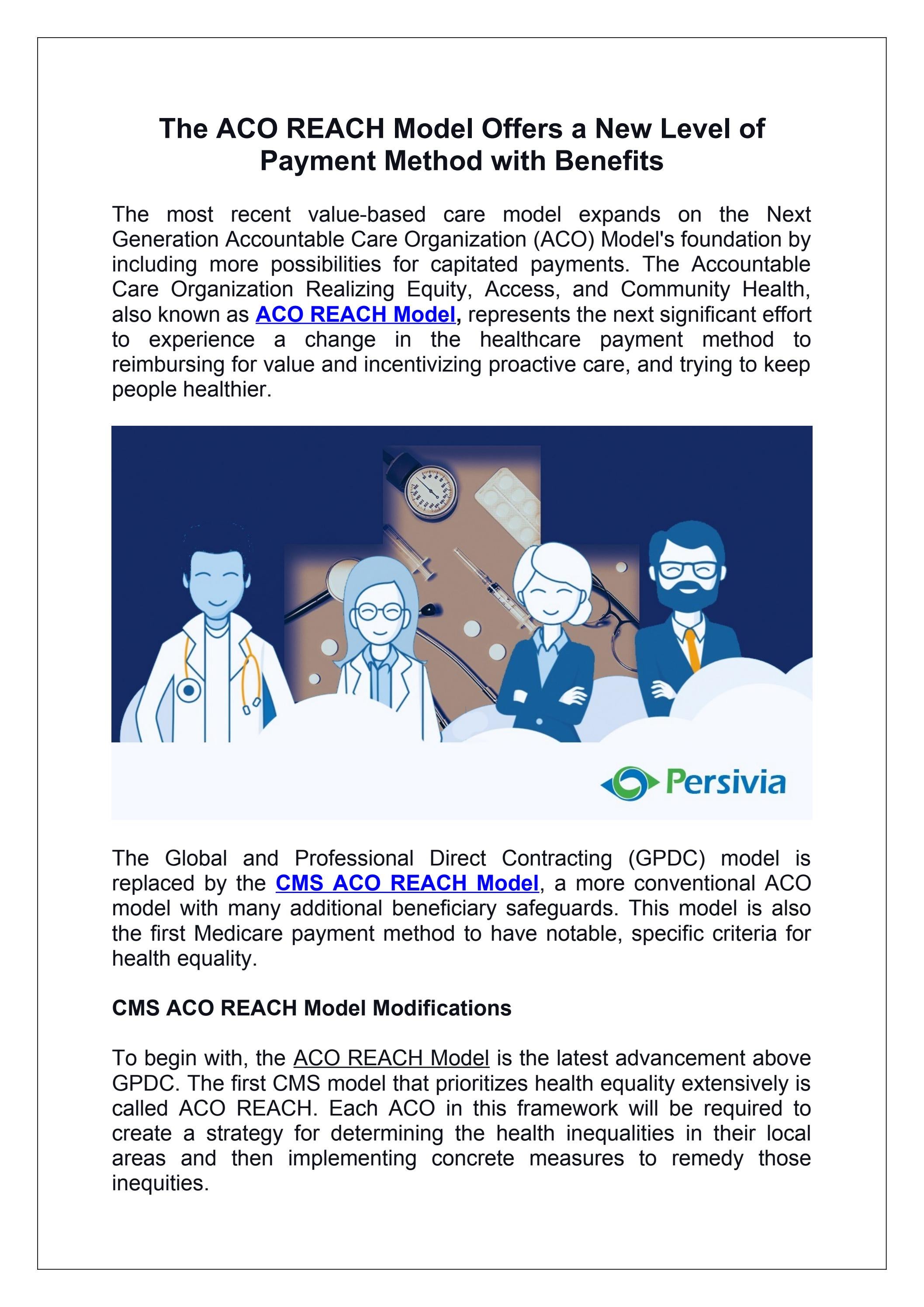 The ACO REACH Model Offers A New Level Of Payment Method With Benefits the-aco-reach-model-offers-a-new-level-of-payment-method-with-benefits