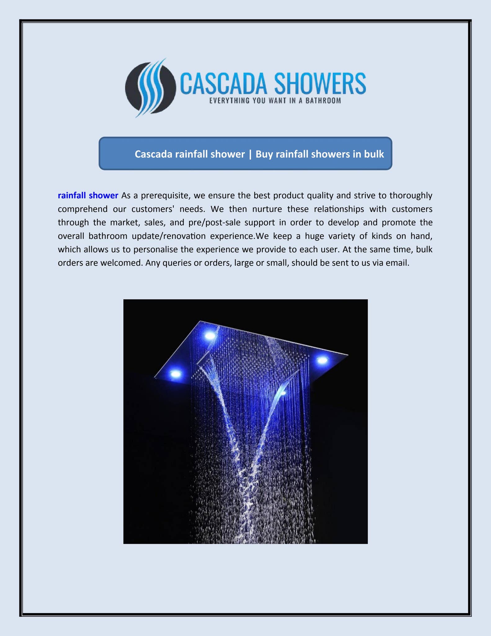 Cascada rainfall shower | Buy rainfall showers in bulk by Horizon ...