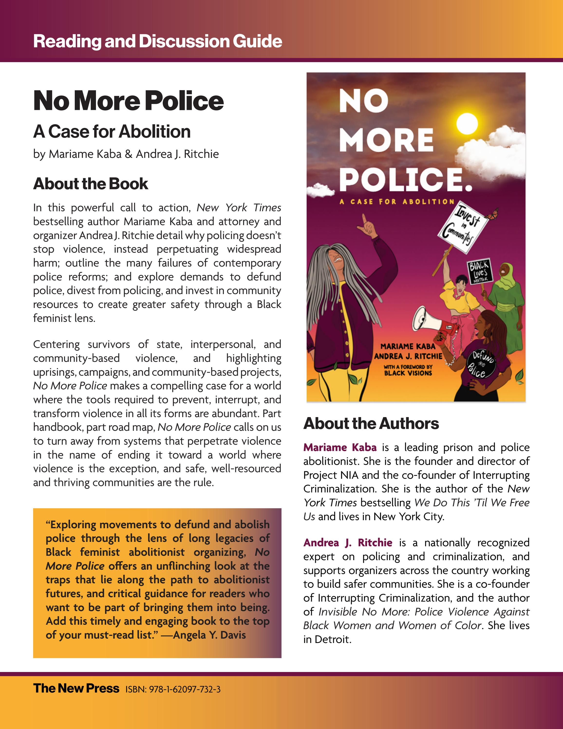 Reading and Discussion Guide: NO MORE POLICE by Mariame Kaba and Andrea ...
