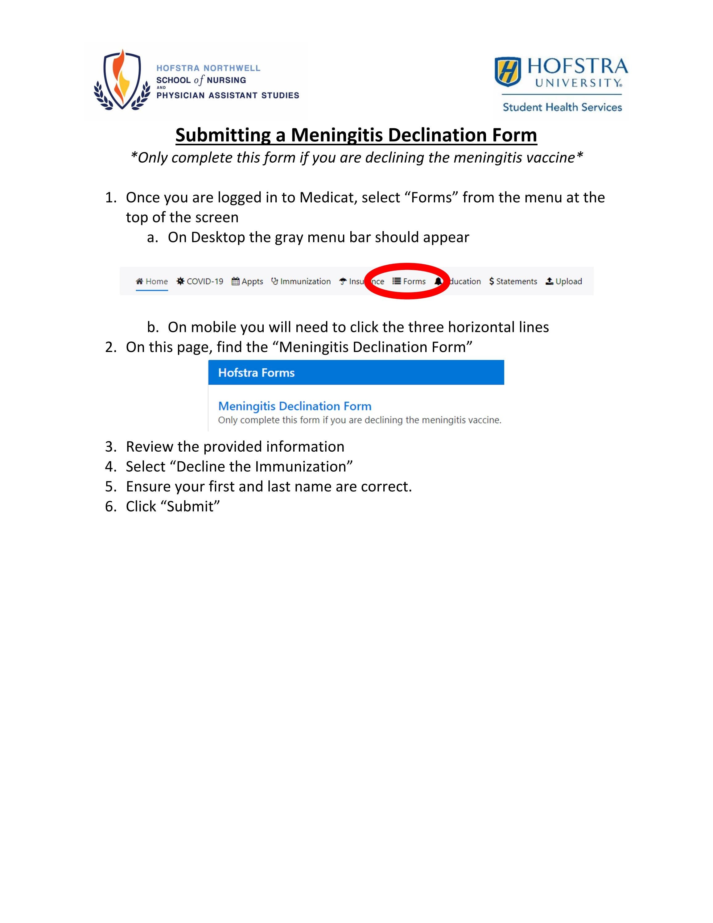 Submitting a Meningitis Declination Form by Hofstra University - Issuu