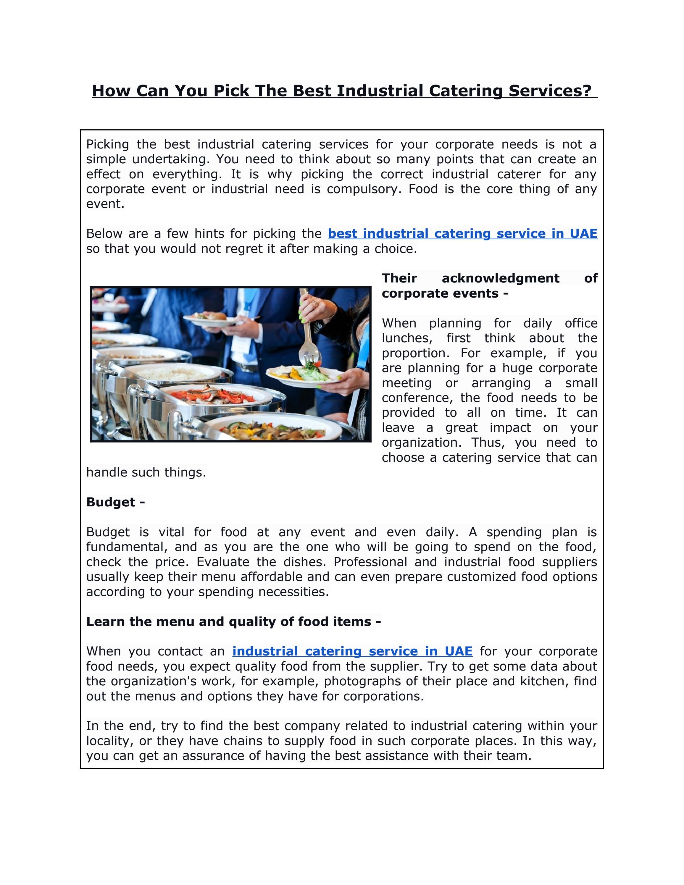 How Can You Pick The Best Industrial Catering Services? by ...