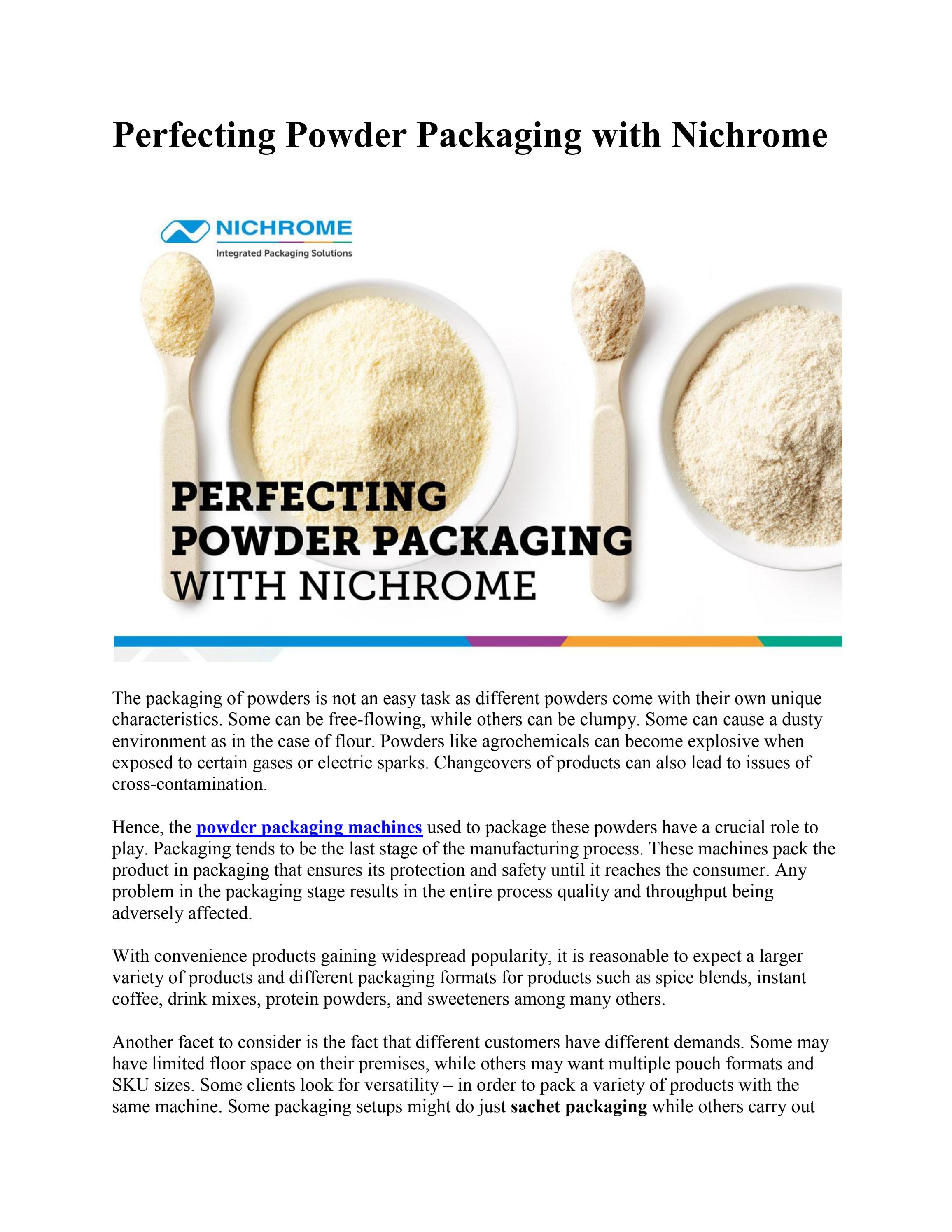 Perfecting Powder Packaging with Nichrome by Nichrome Packaging Machine ...