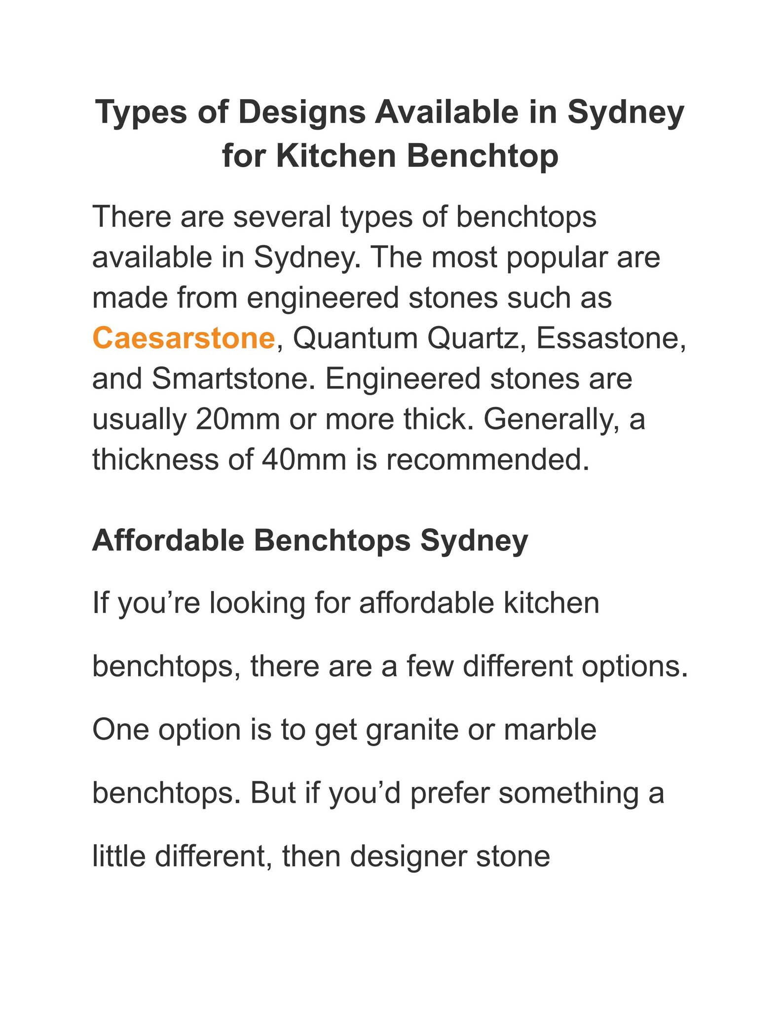 Types of Designs Available in Sydney for Kitchen Benchtop by ausk stone ...