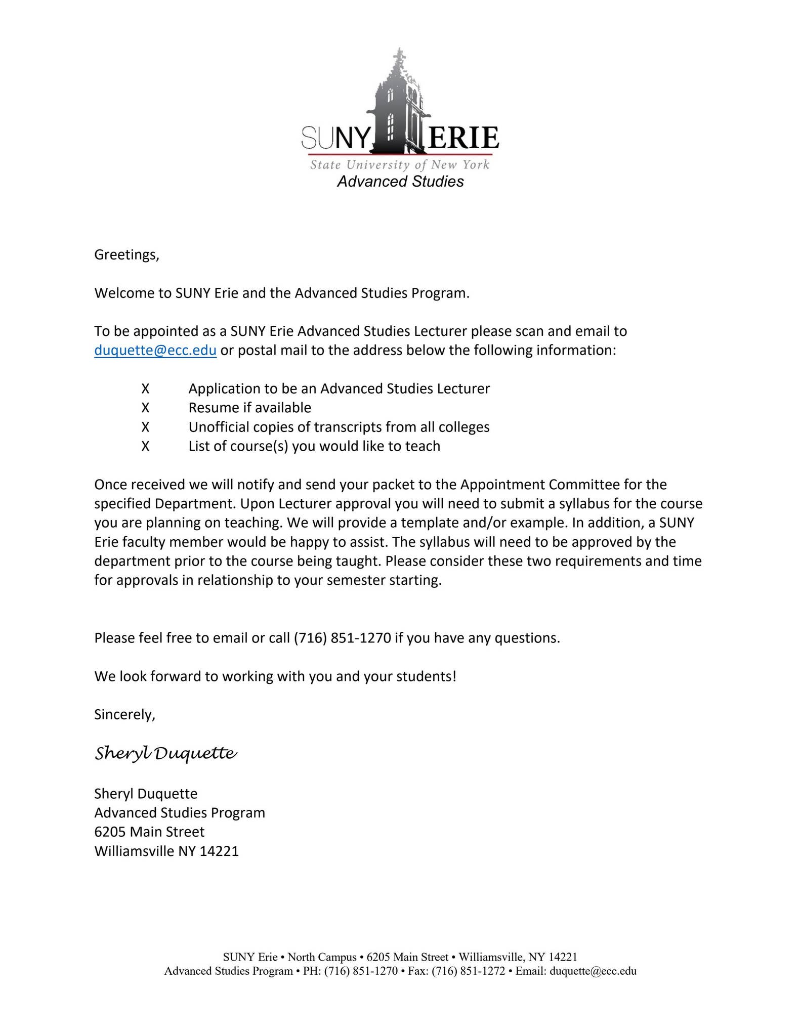 Advanced Studies 2022 Greetings Checklist Letter by SUNY Erie - Issuu