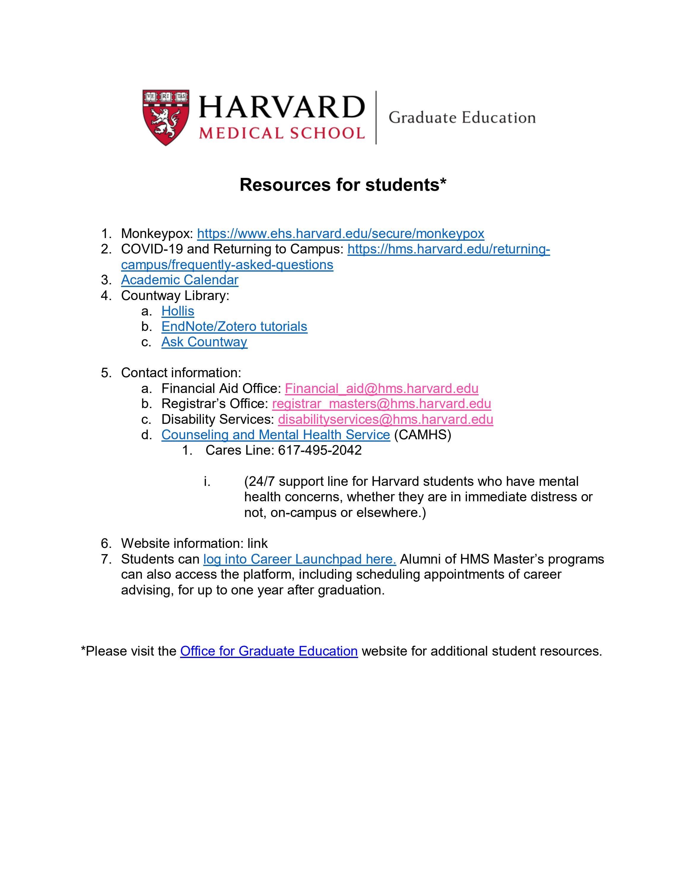 Orientation student resources by Harvard Medical School Office for ...