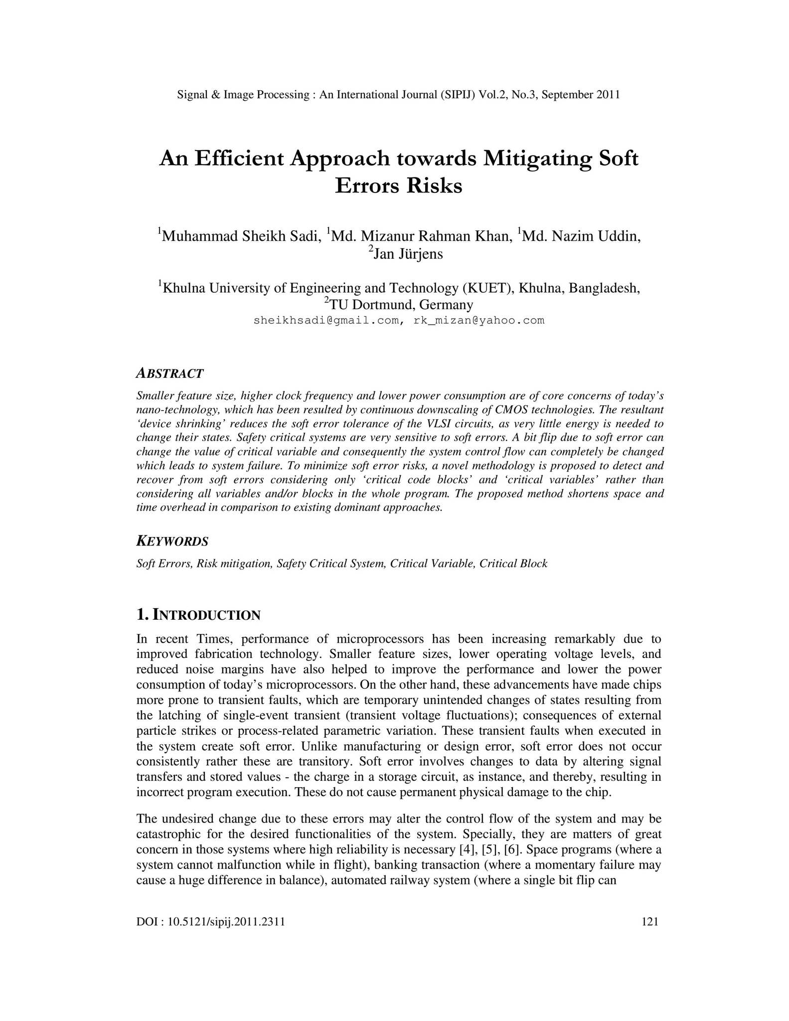 An Efficient Approach Towards Mitigating Soft Errors Risks by sipijjournal - Issuu