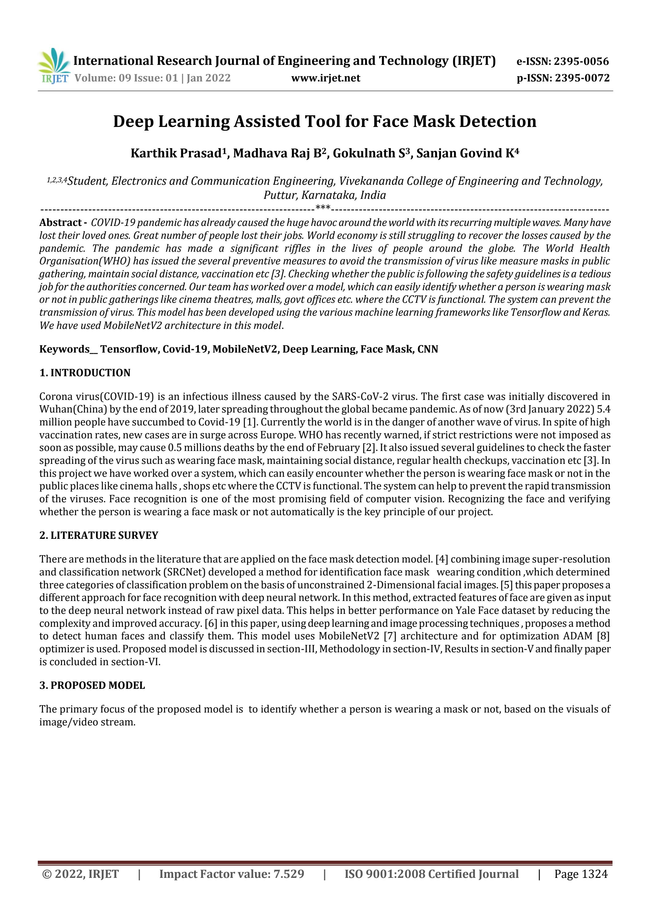 Deep Learning Assisted Tool for Face Mask Detection by IRJET Journal - Issuu
