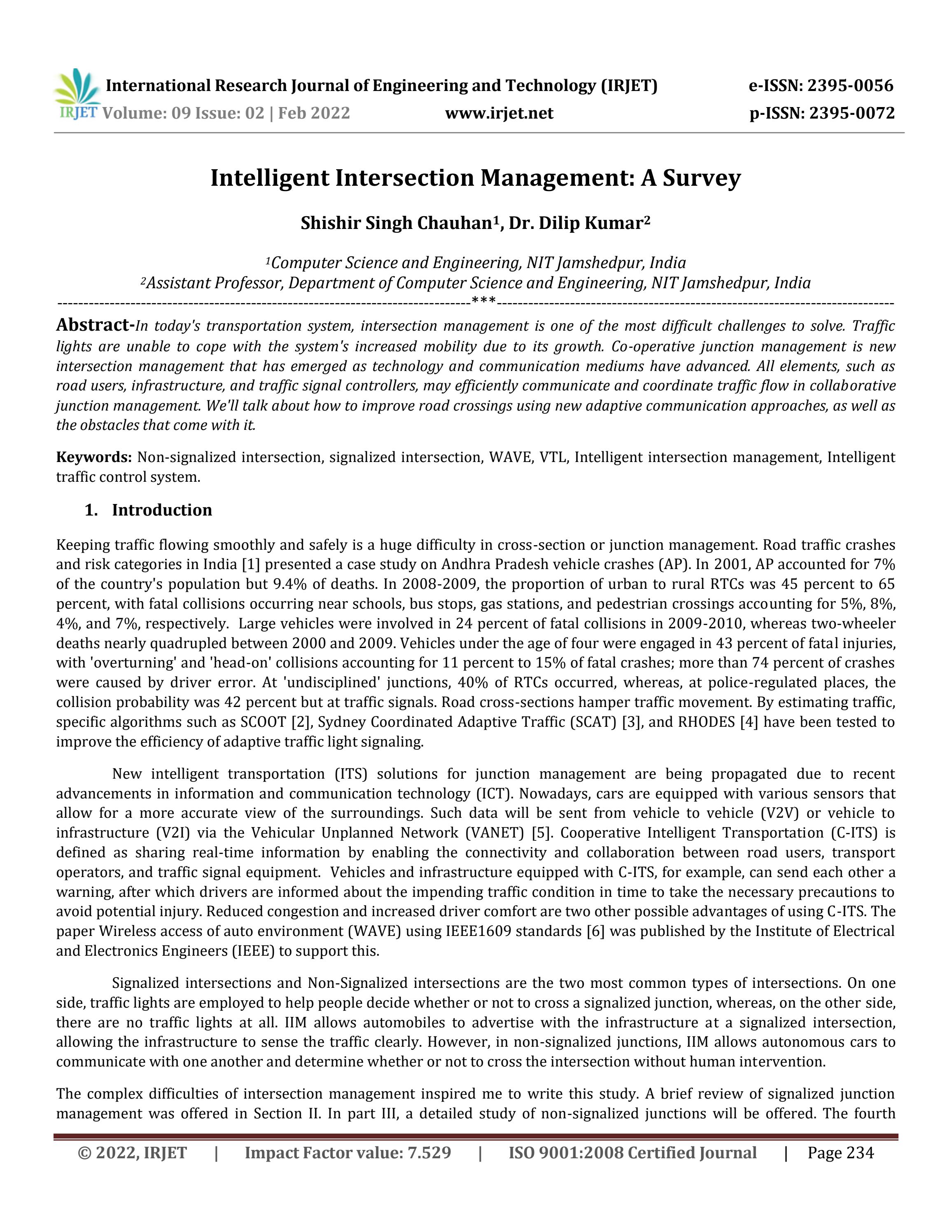 Intelligent Intersection Management: A Survey by IRJET Journal - Issuu