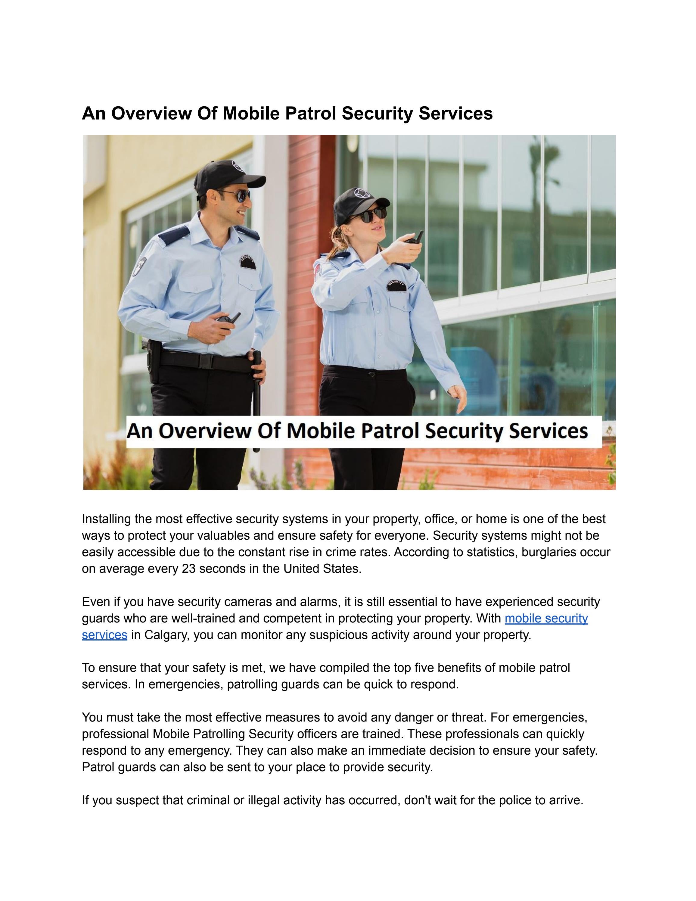 An Overview Of Mobile Patrol Security Services by jessicavergas11 - Issuu