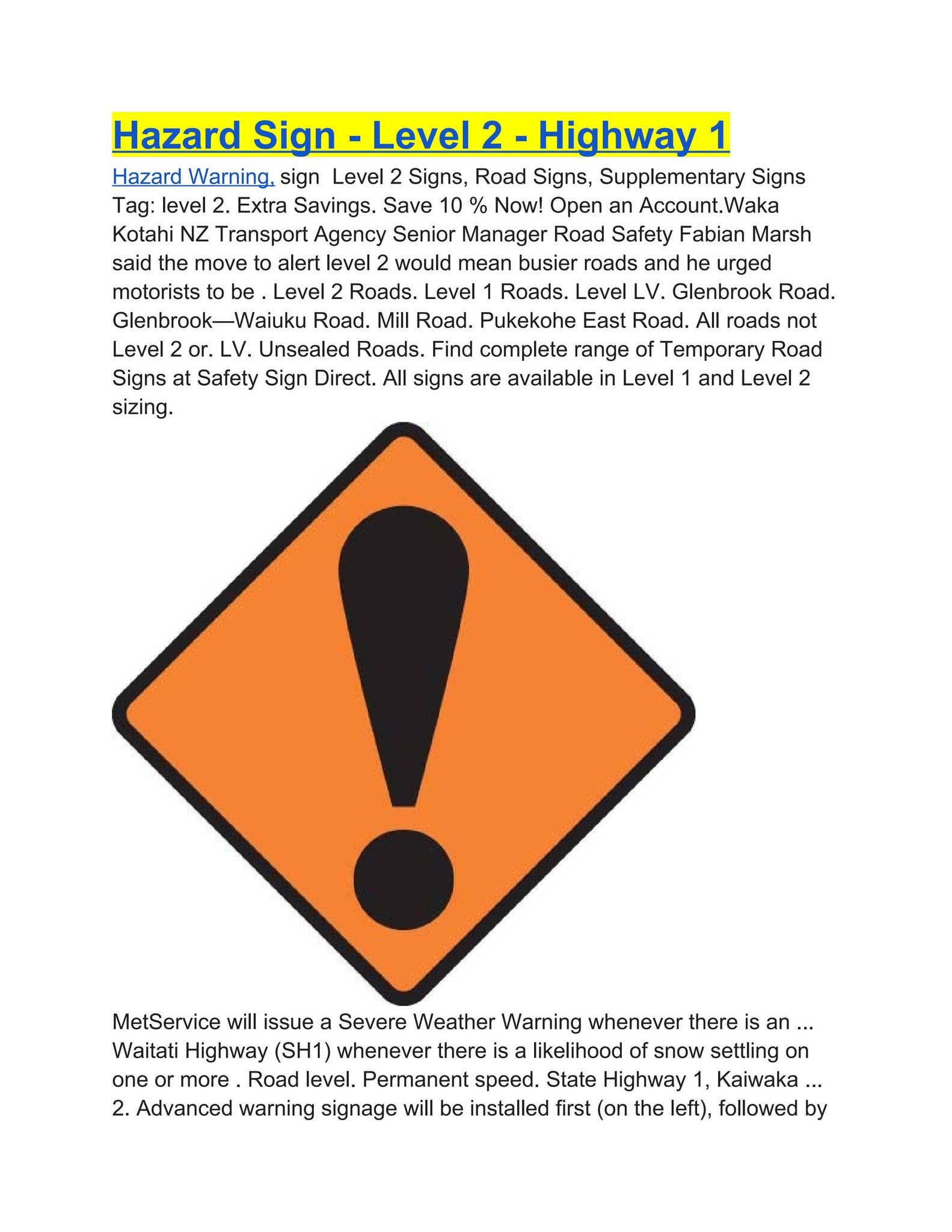 Hazard Sign - Level 2 | Road Construction Site Signs by Sandra Johnson ...