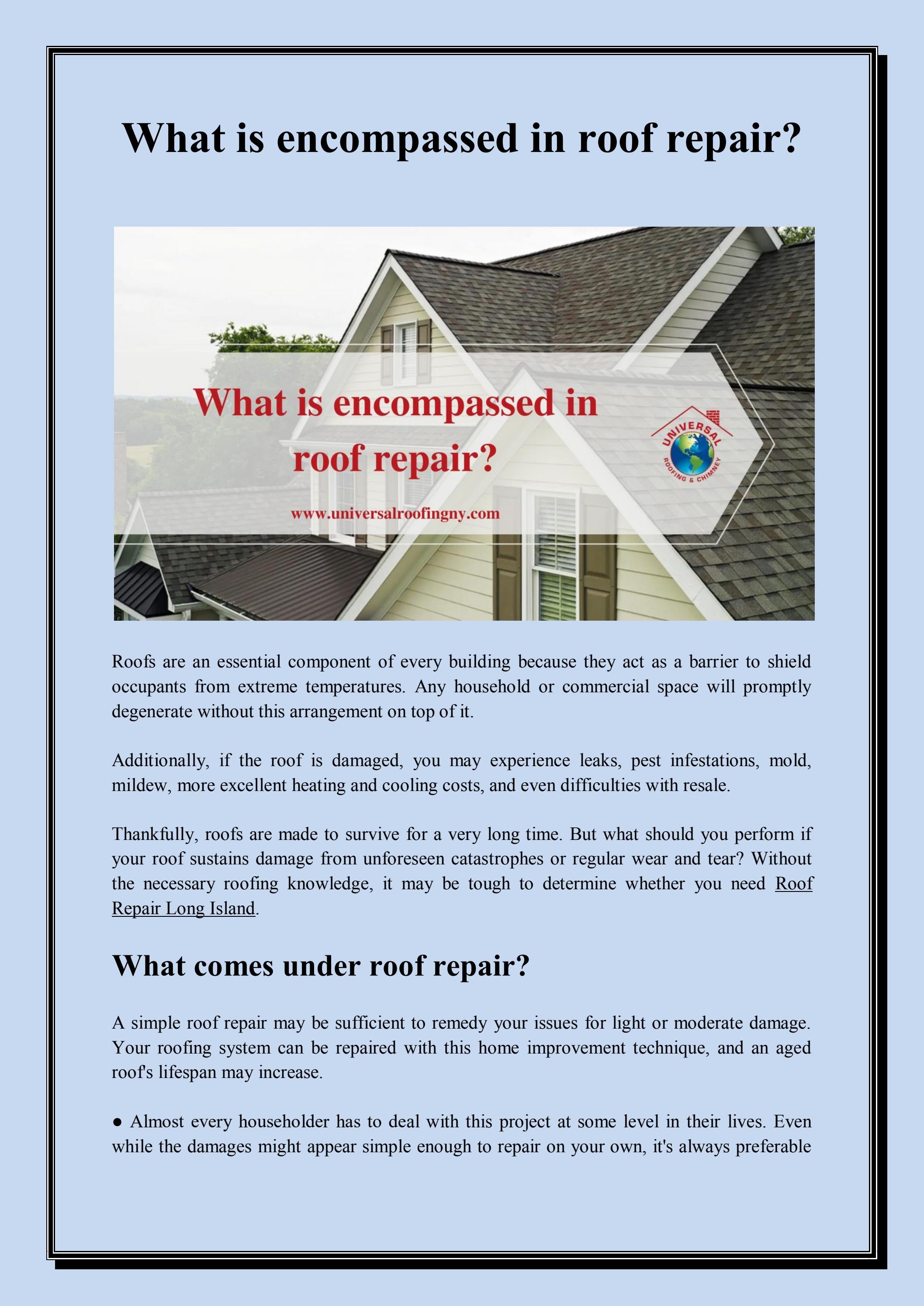 What is encompassed in roof repair? by Universal Roofing and Chimney ...