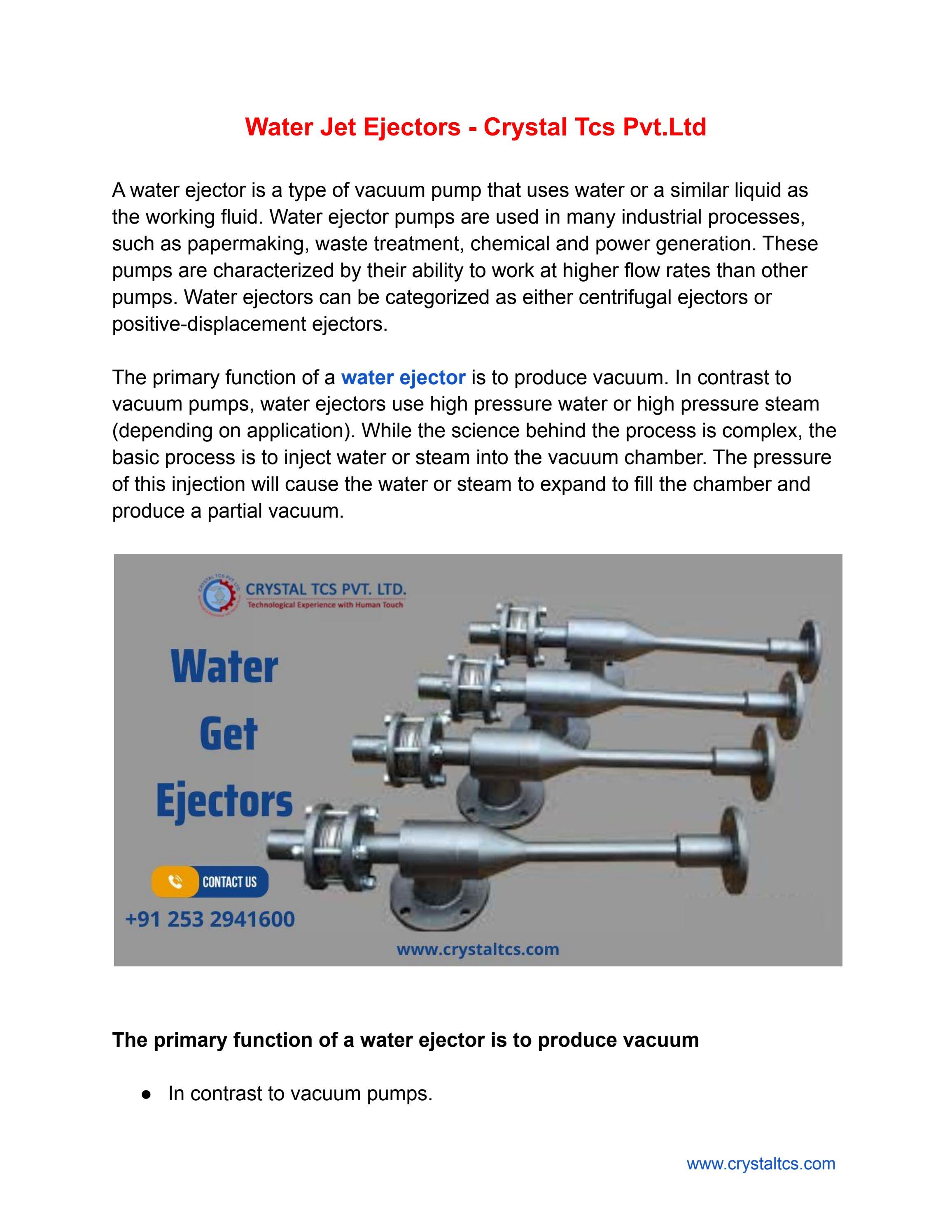 Water Jet Ejectors - Crystal Tcs Pvt.Ltd by crystaltcs - Issuu