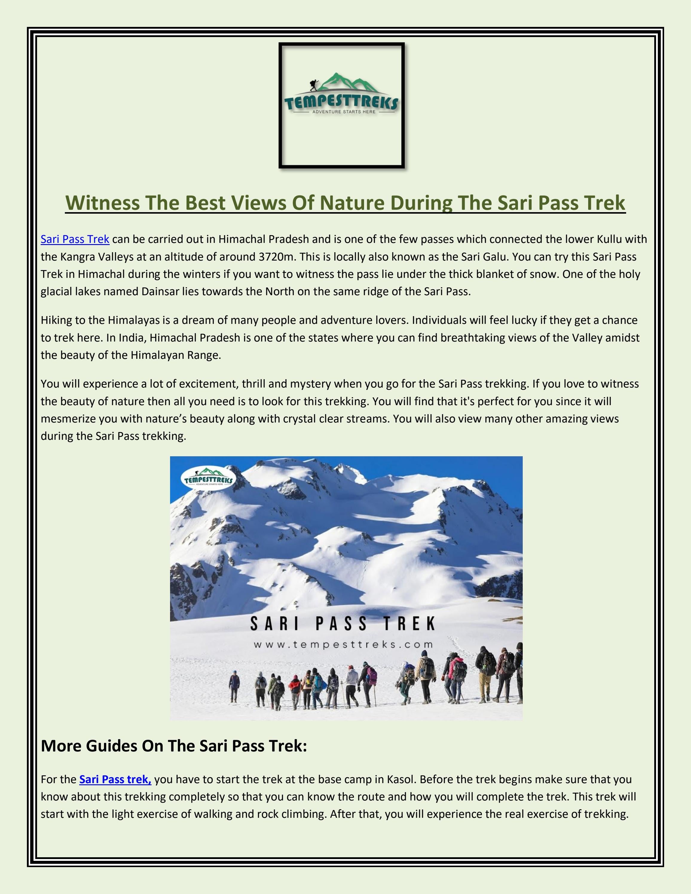 Witness The Best Views Of Nature During The Sari Pass Trek by ...