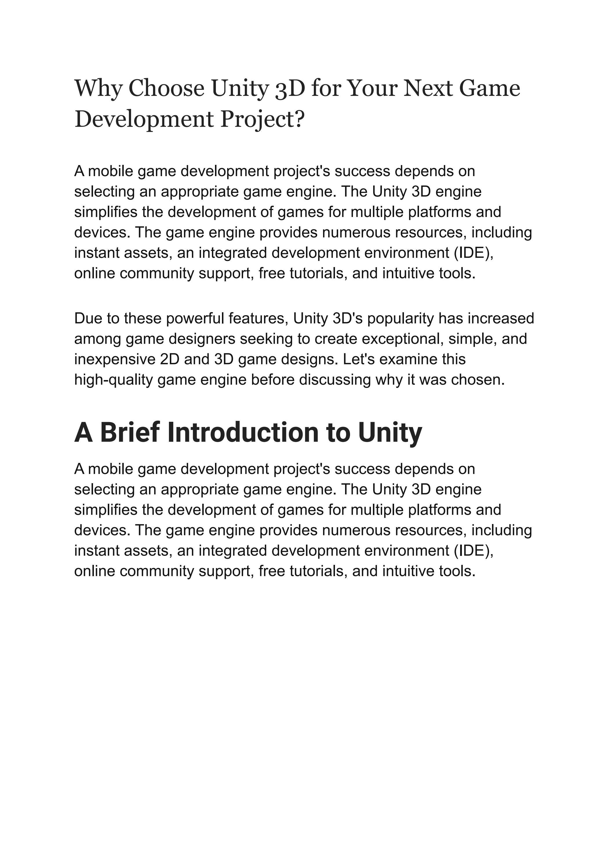 Why Choose Unity 3D for Your Next Game Development Project? by ... Why Choose Unity 3D for Your Next Game Development Project? by ...