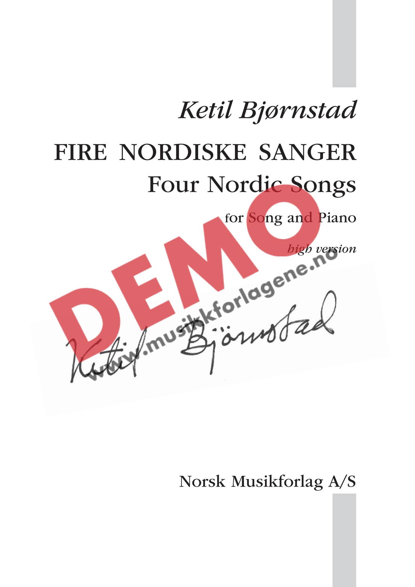 KETIL BJØRNSTAD: Fire nordiske sanger (høy utgave) by Musikkforlagene - Issuu