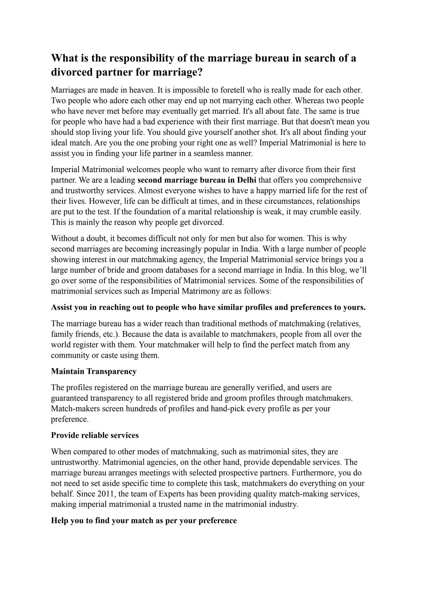 What is the responsibility of the marriage bureau in search of a ...
