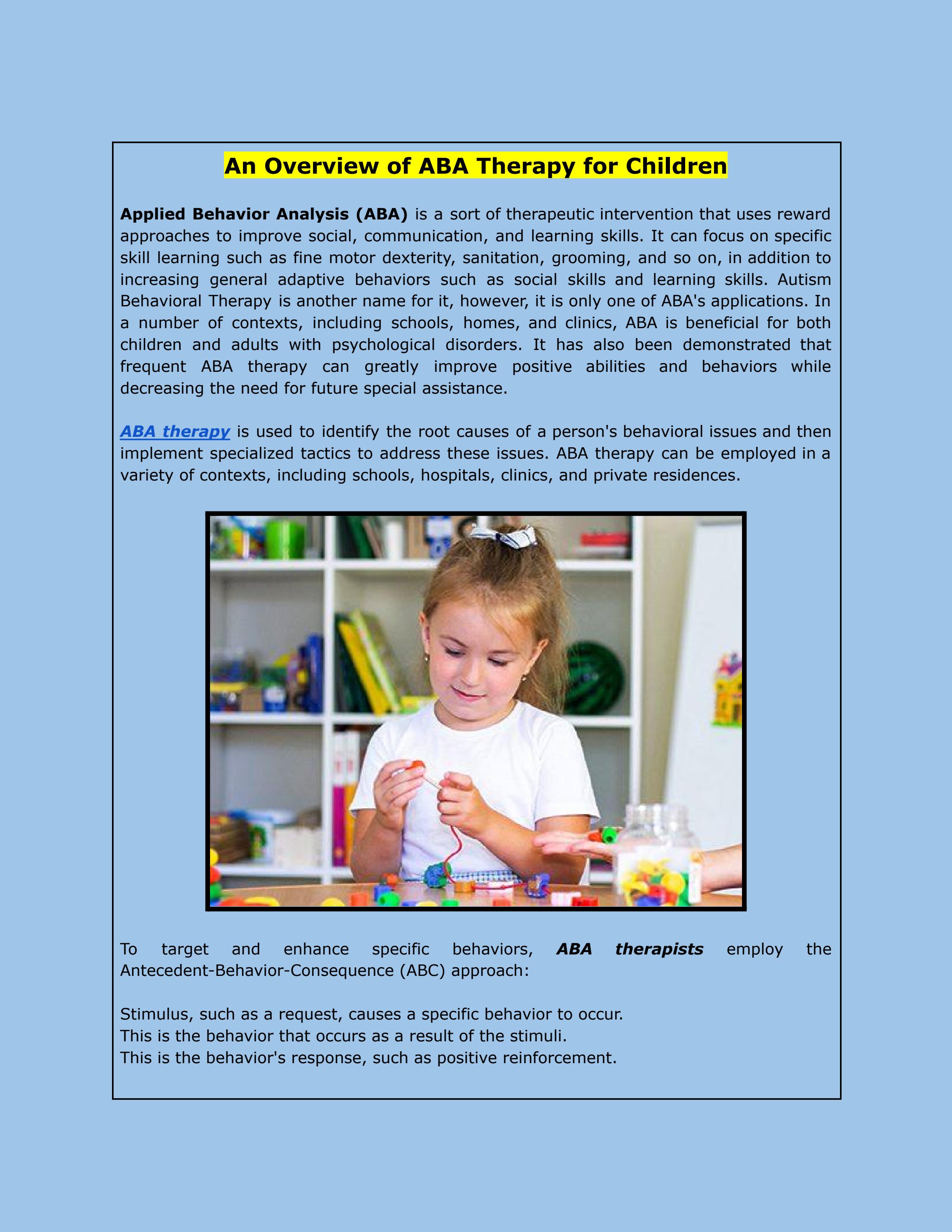 An Overview of ABA Therapy for Children by Rehan Naser - Issuu