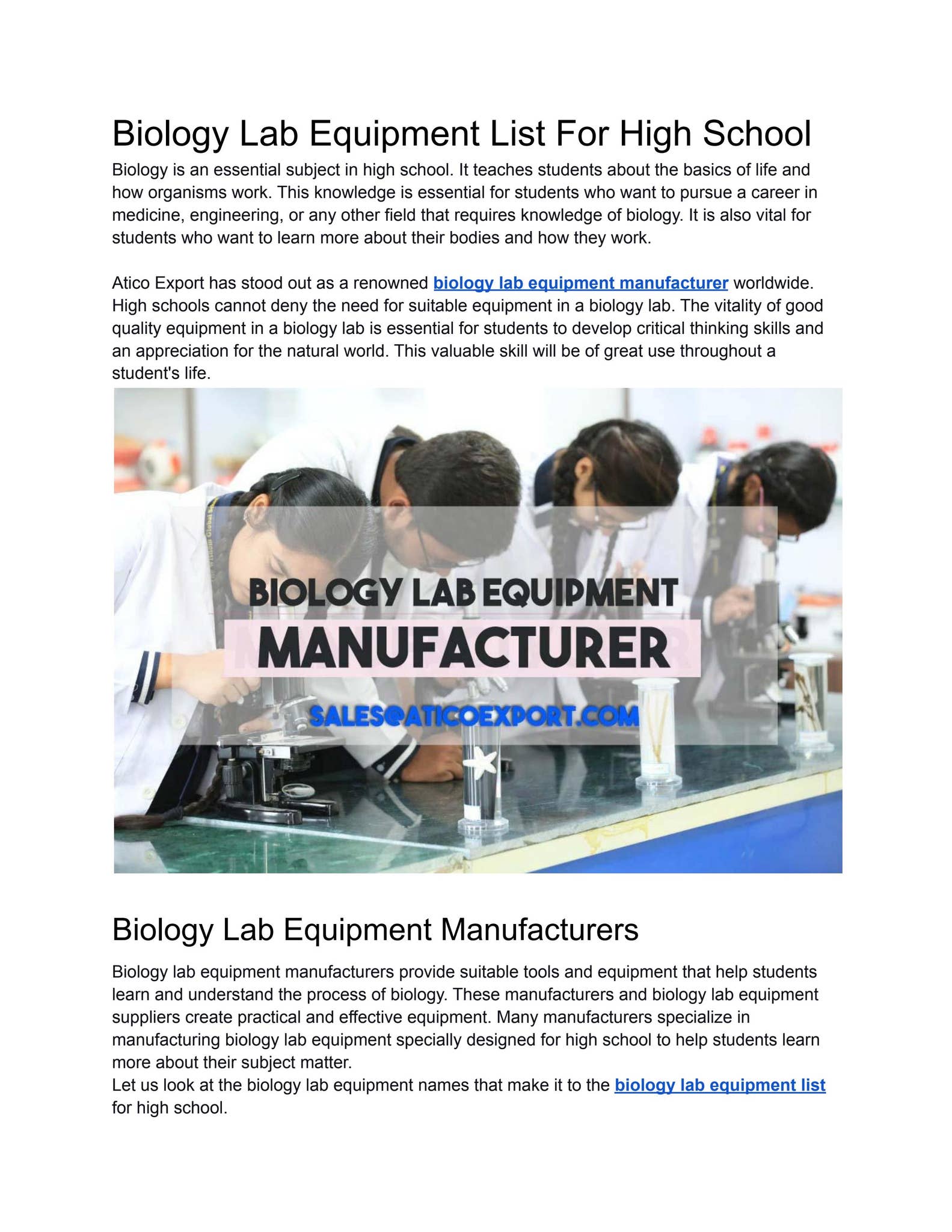 Biology Lab Equipment List for High School by Atico Export - Issuu