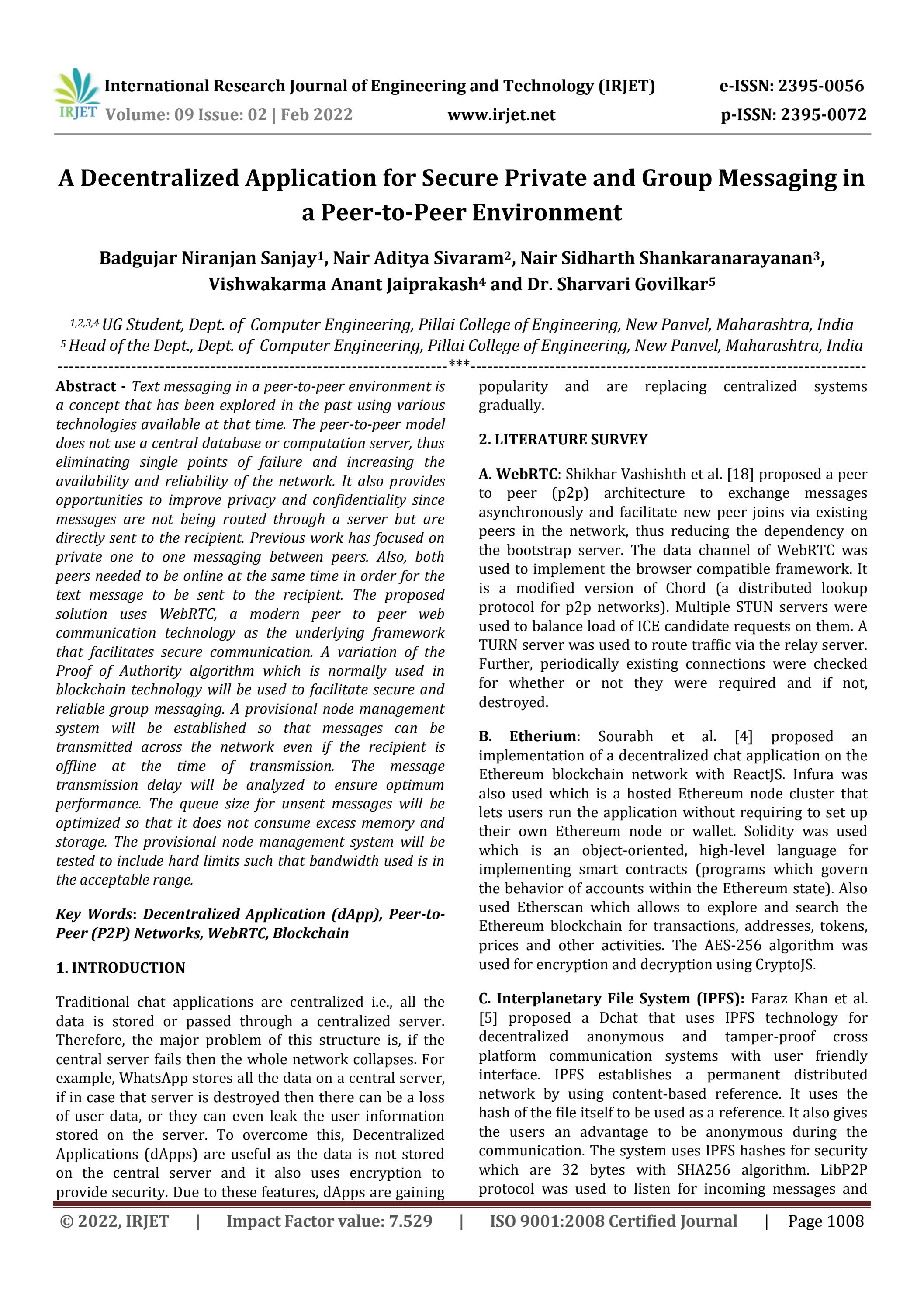 A Decentralized Application for Secure Private and Group Messaging in a ...