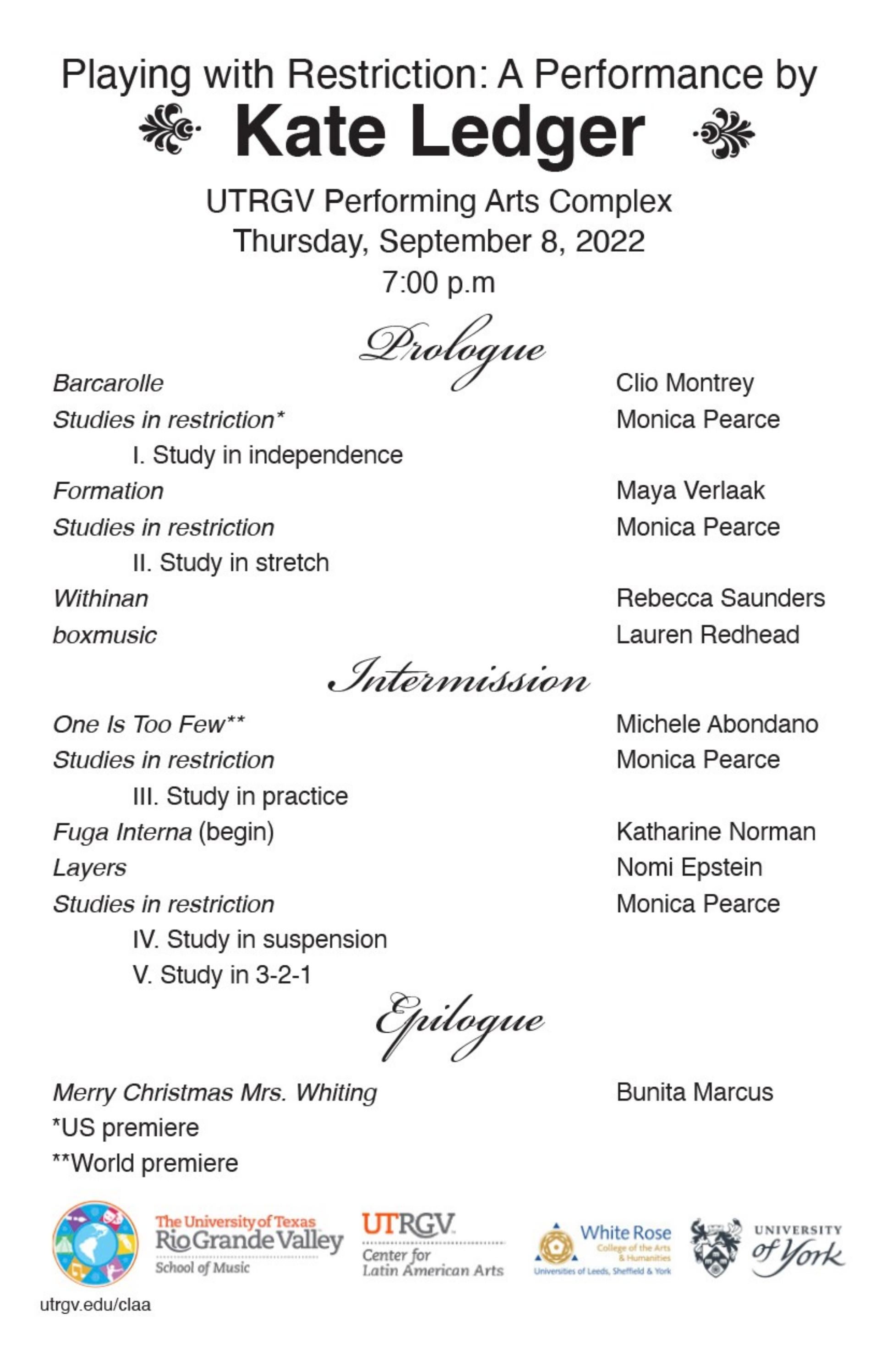 Playing with Restriction: A Performance by Kate Ledger by UTRGVSoM - Issuu