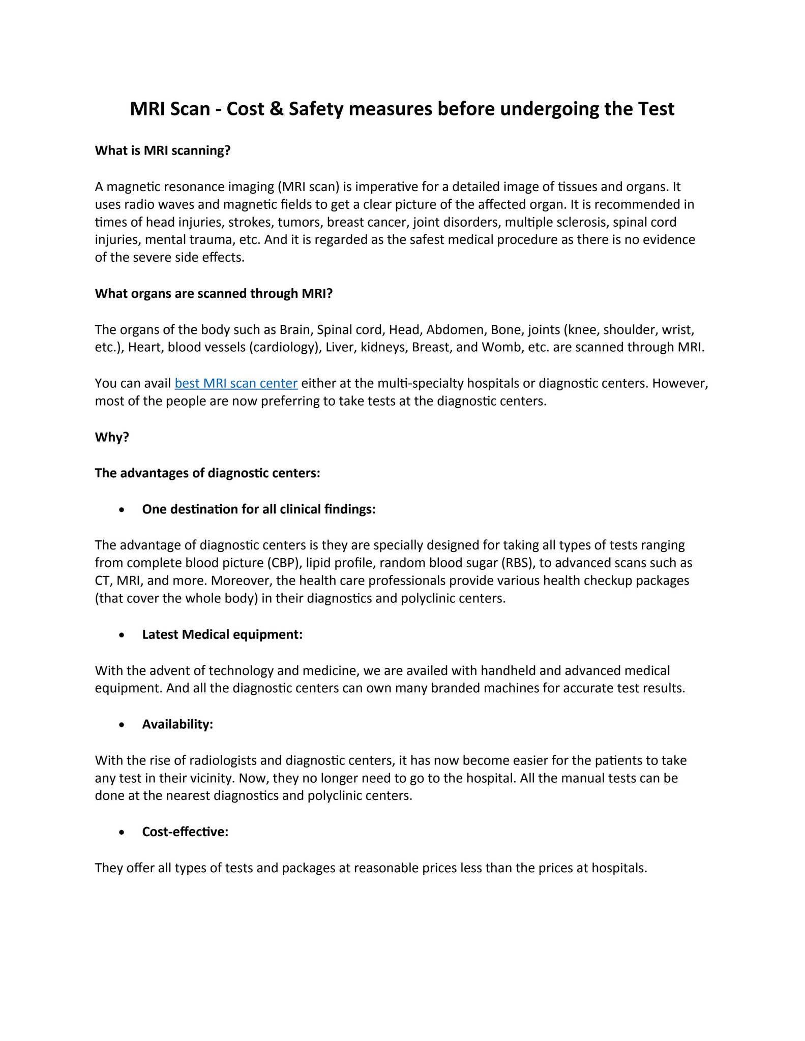 MRI Scan - Cost & Safety measures before undergoing the Test by ...