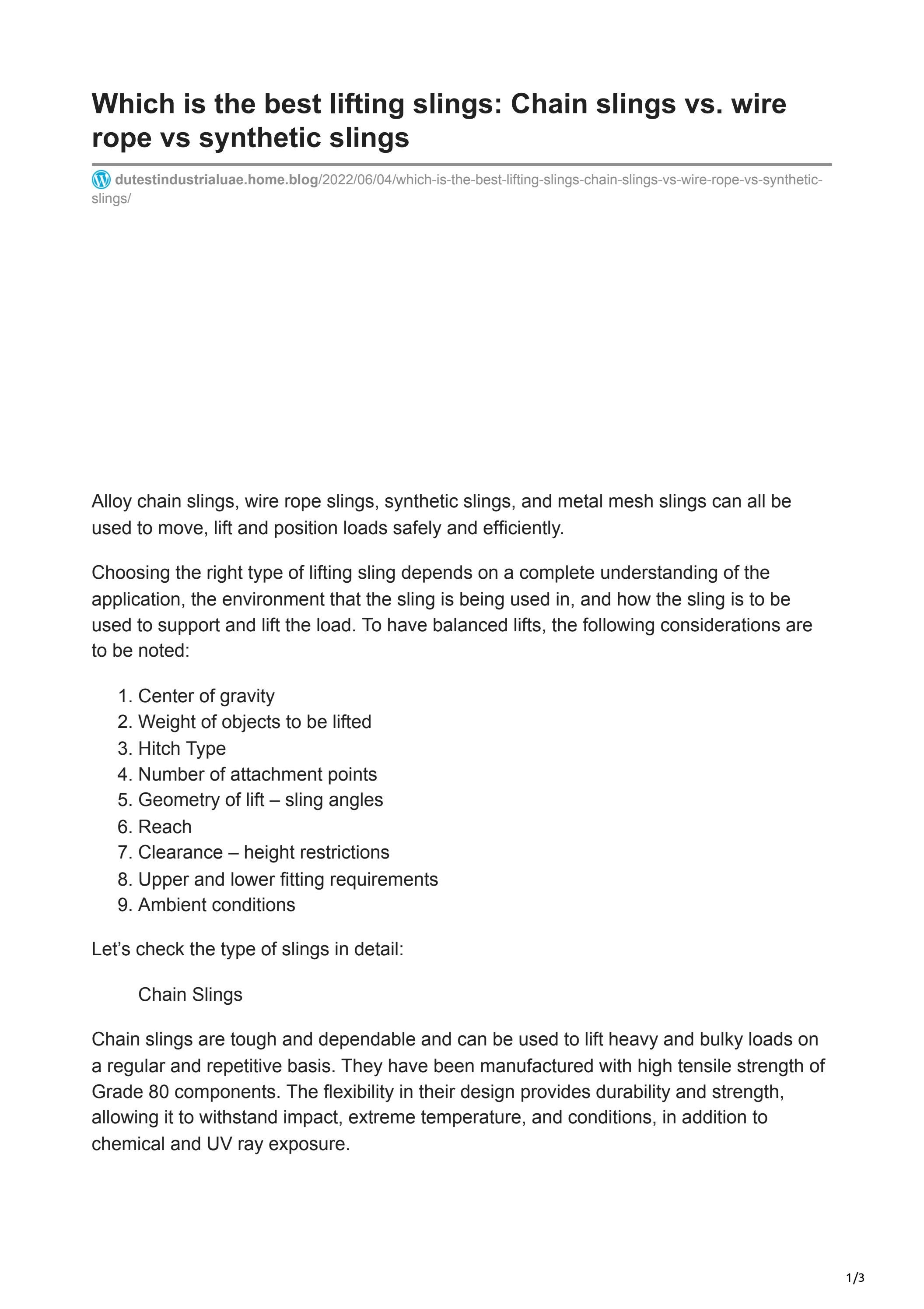 Which is the best lifting slings: Chain slings vs. wire rope vs ...