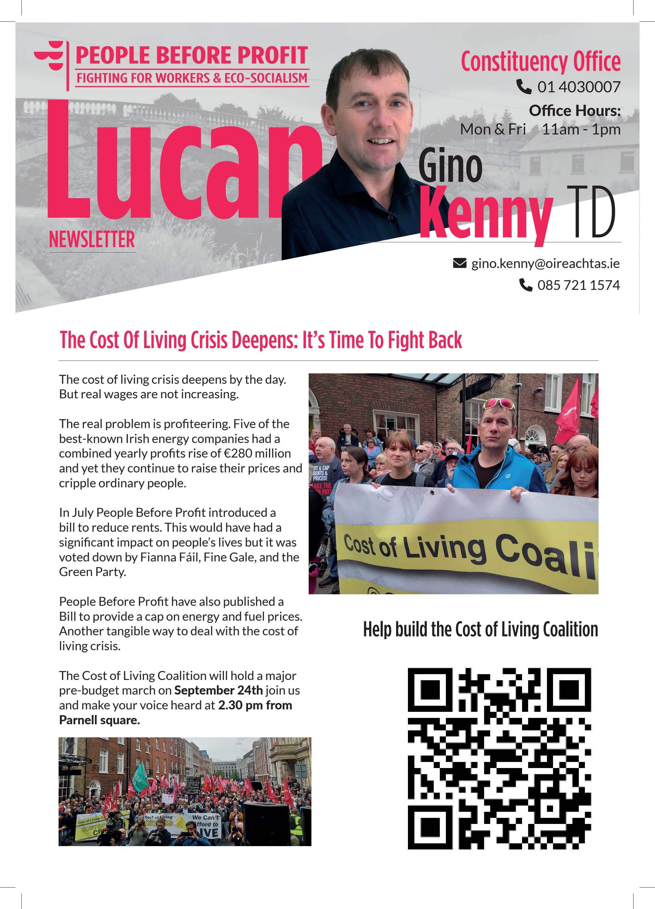 People Before Profit Lucan Newsletter Autumn 2022 by Gino Kenny TD - Issuu