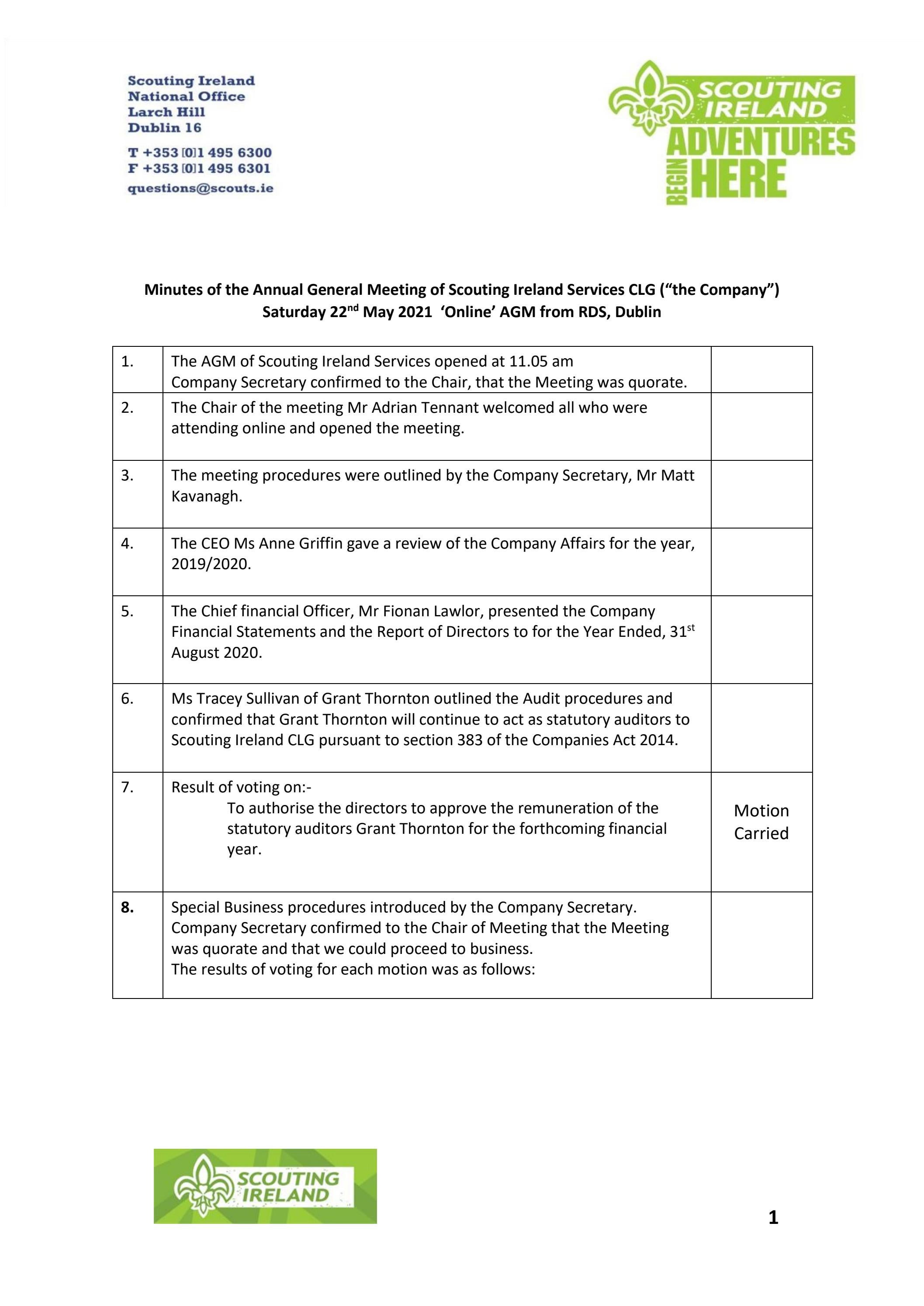 AGM 2021 Meeting Minutes by Scouting Ireland - Issuu