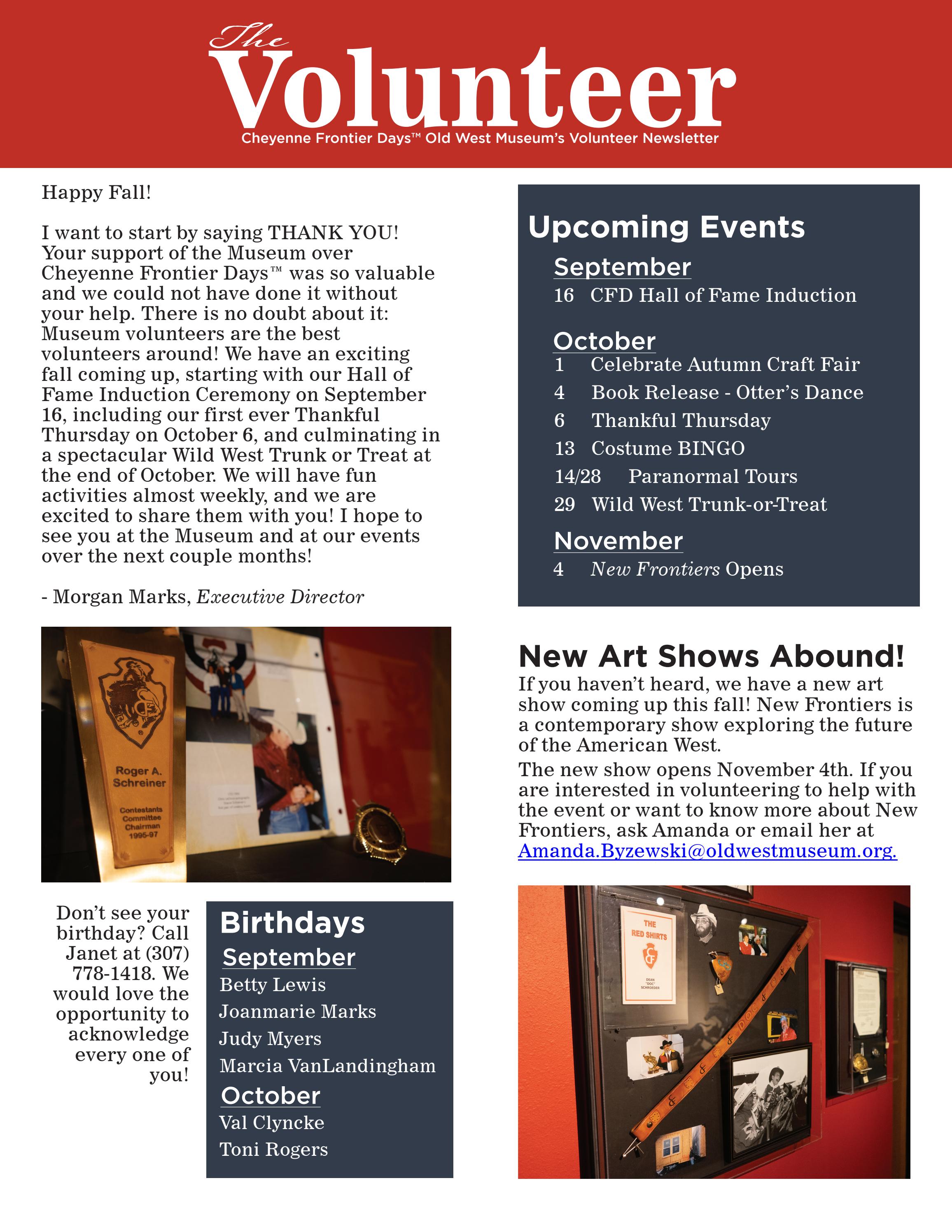 Sept-Oct Volunteer by CFD Old West Museum - Issuu