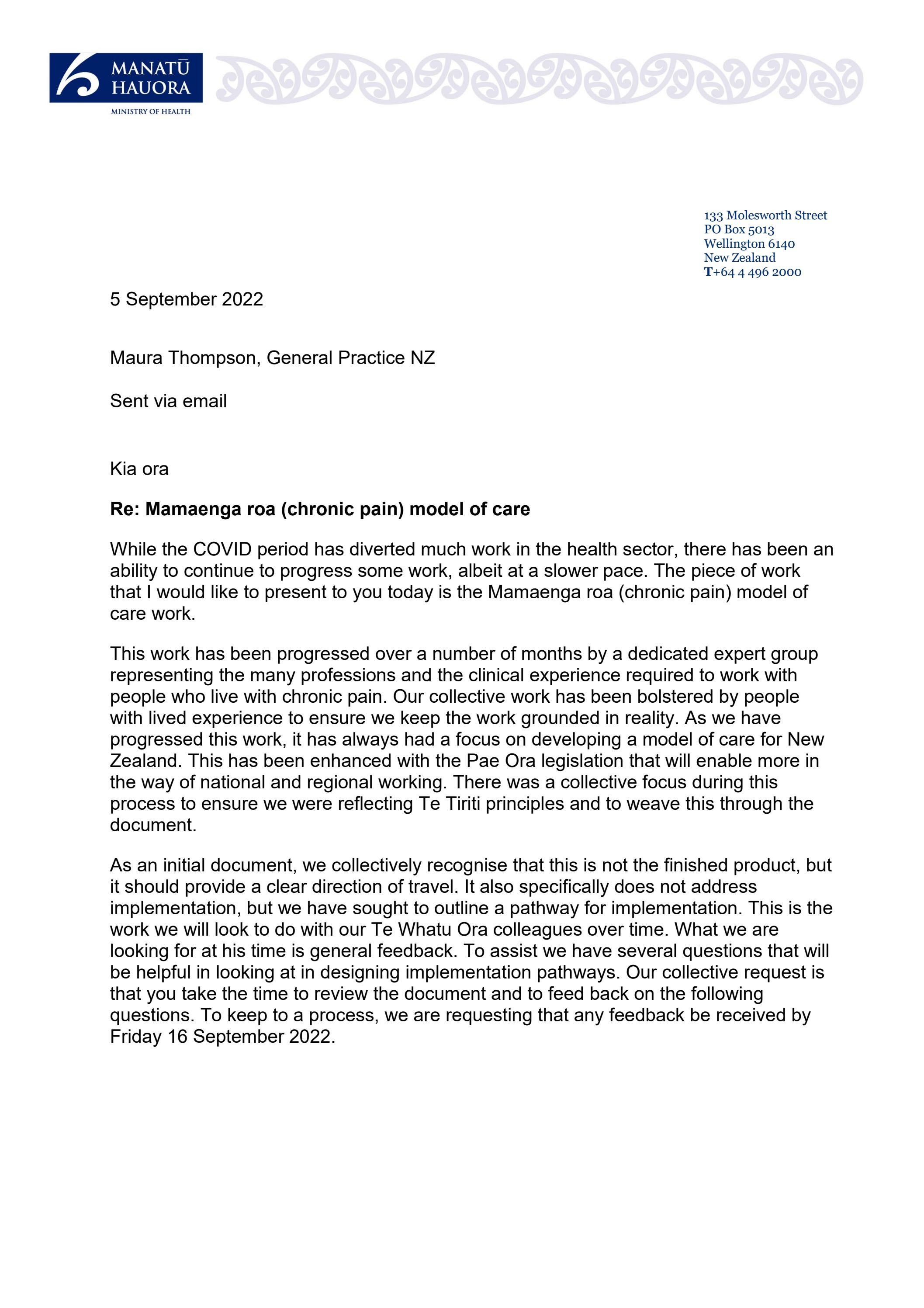 Chronic Pain MOC letter 05092022 - Maura Thompson GPNZ by WBOP PHO - Issuu