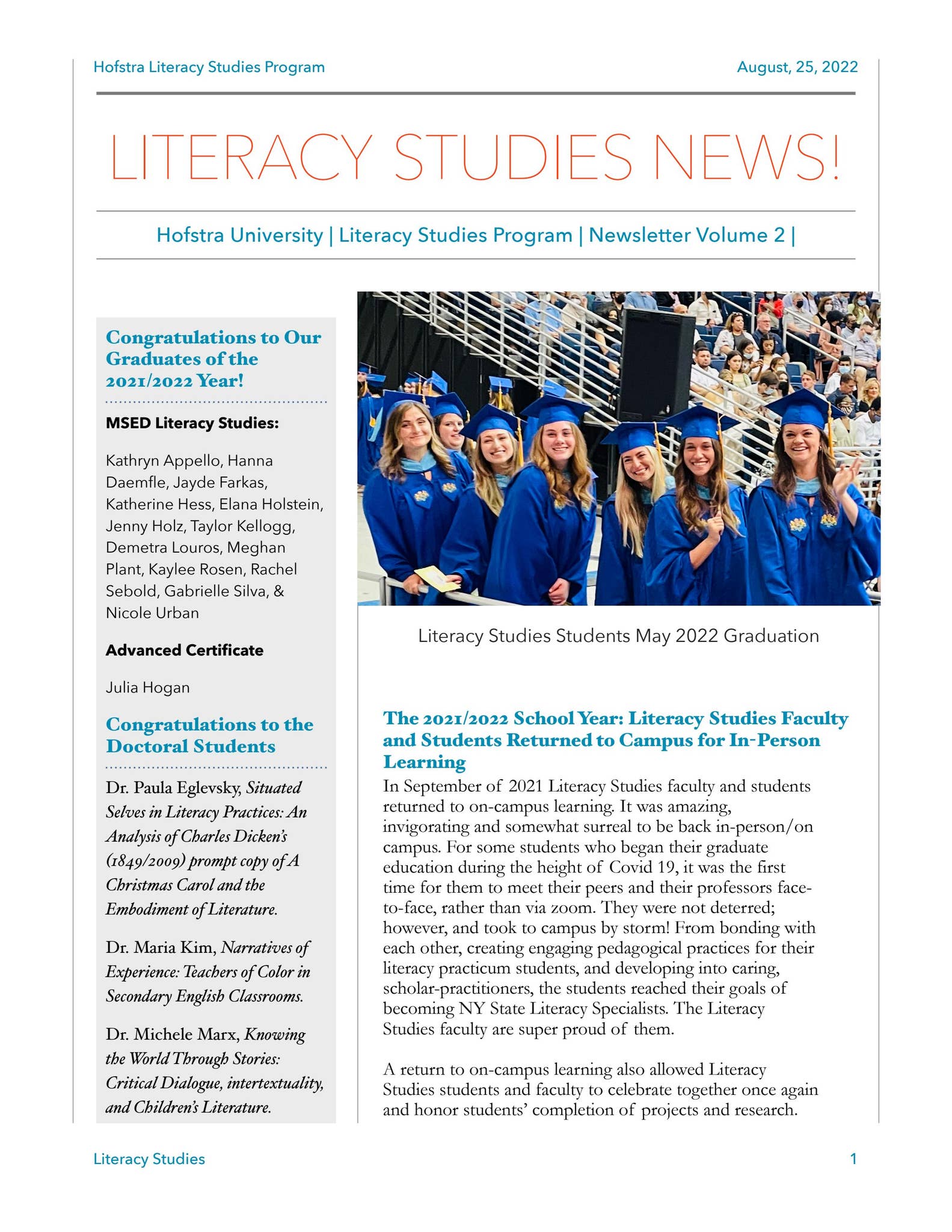 Literacy Studies Newsletter: August 25, 2022 by Hofstra University - Issuu