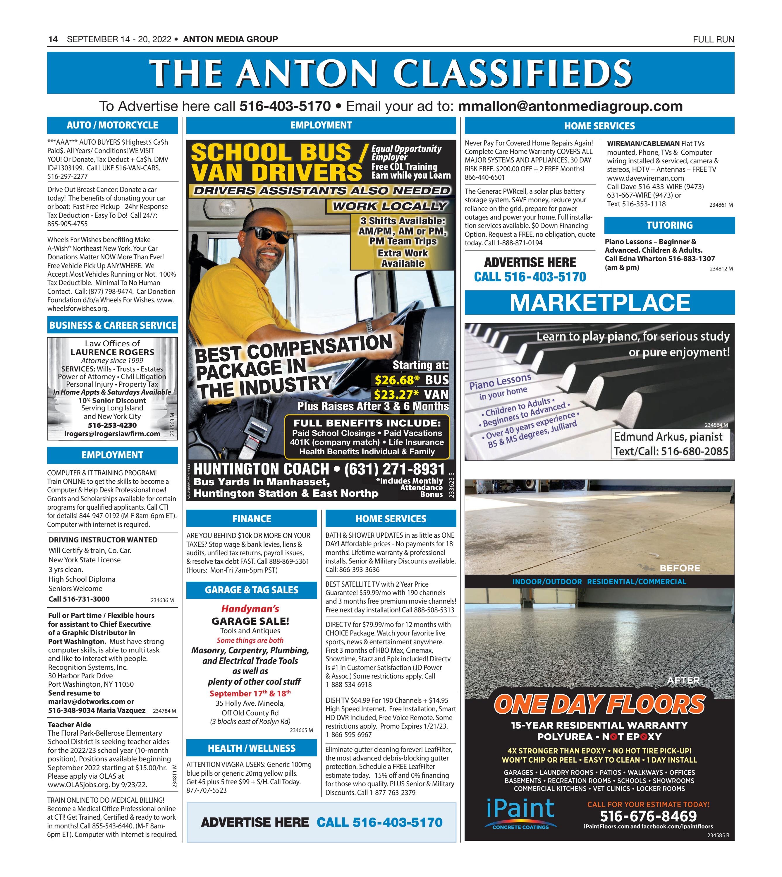 Anton Classifieds 9/14/22 edition is published weekly by Anton Media ...