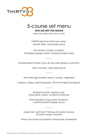 Menu: THIRTY8 A La Carte by Grand Hyatt Kuala Lumpur - Issuu