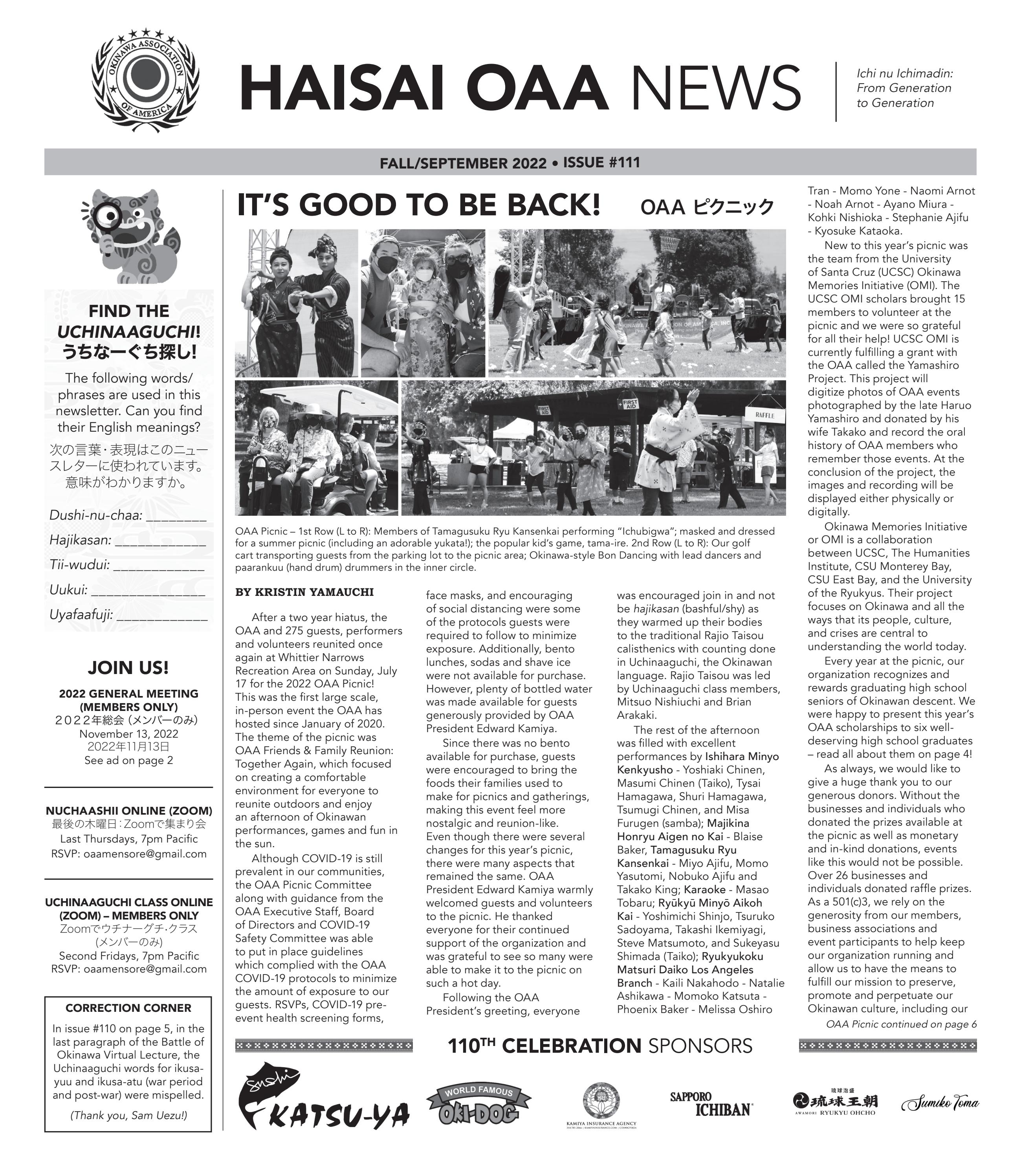 Haisai OAA News #111 by Okinawa Association of America, Inc. - Issuu
