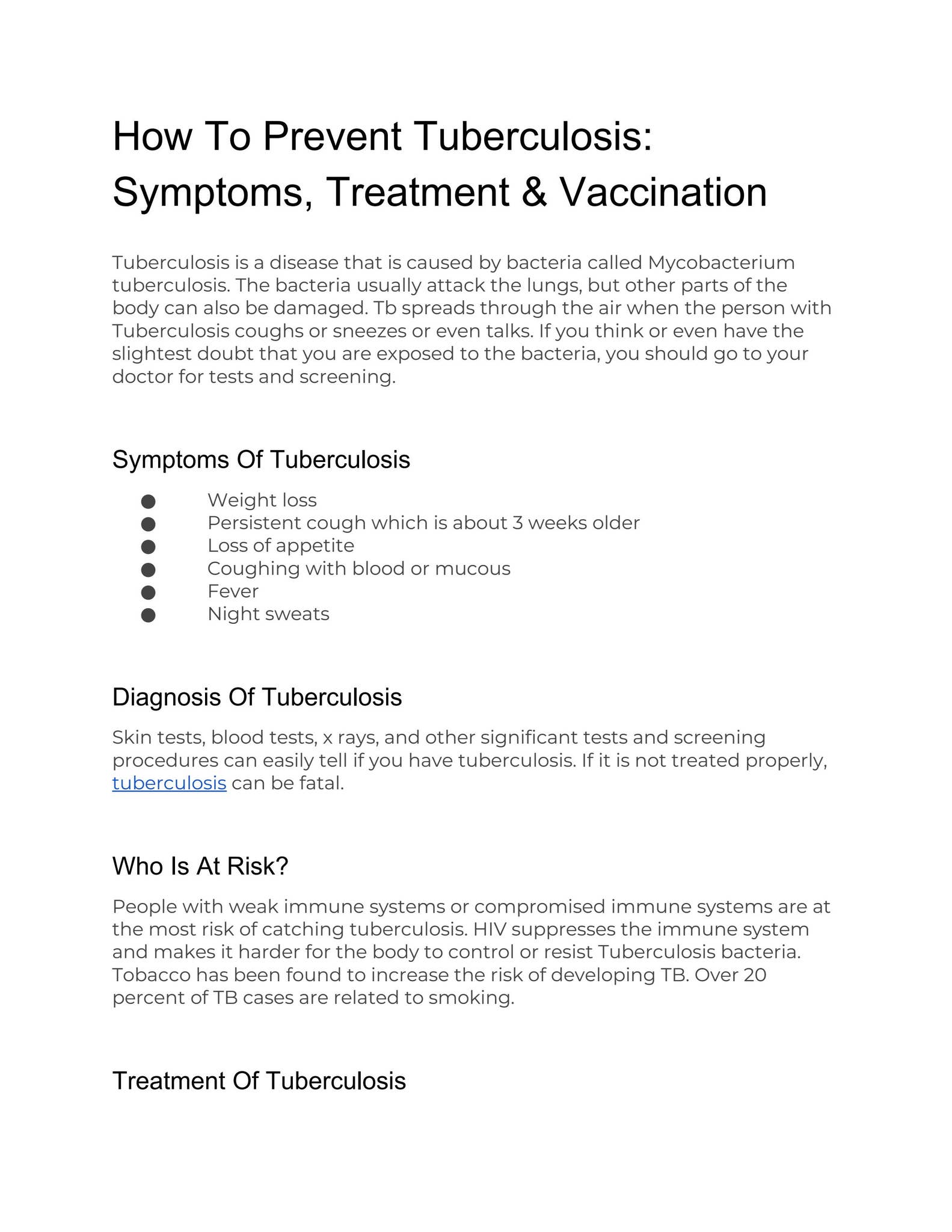 How To Prevent Tuberculosis: Symptoms, Treatment & Vaccination by ...