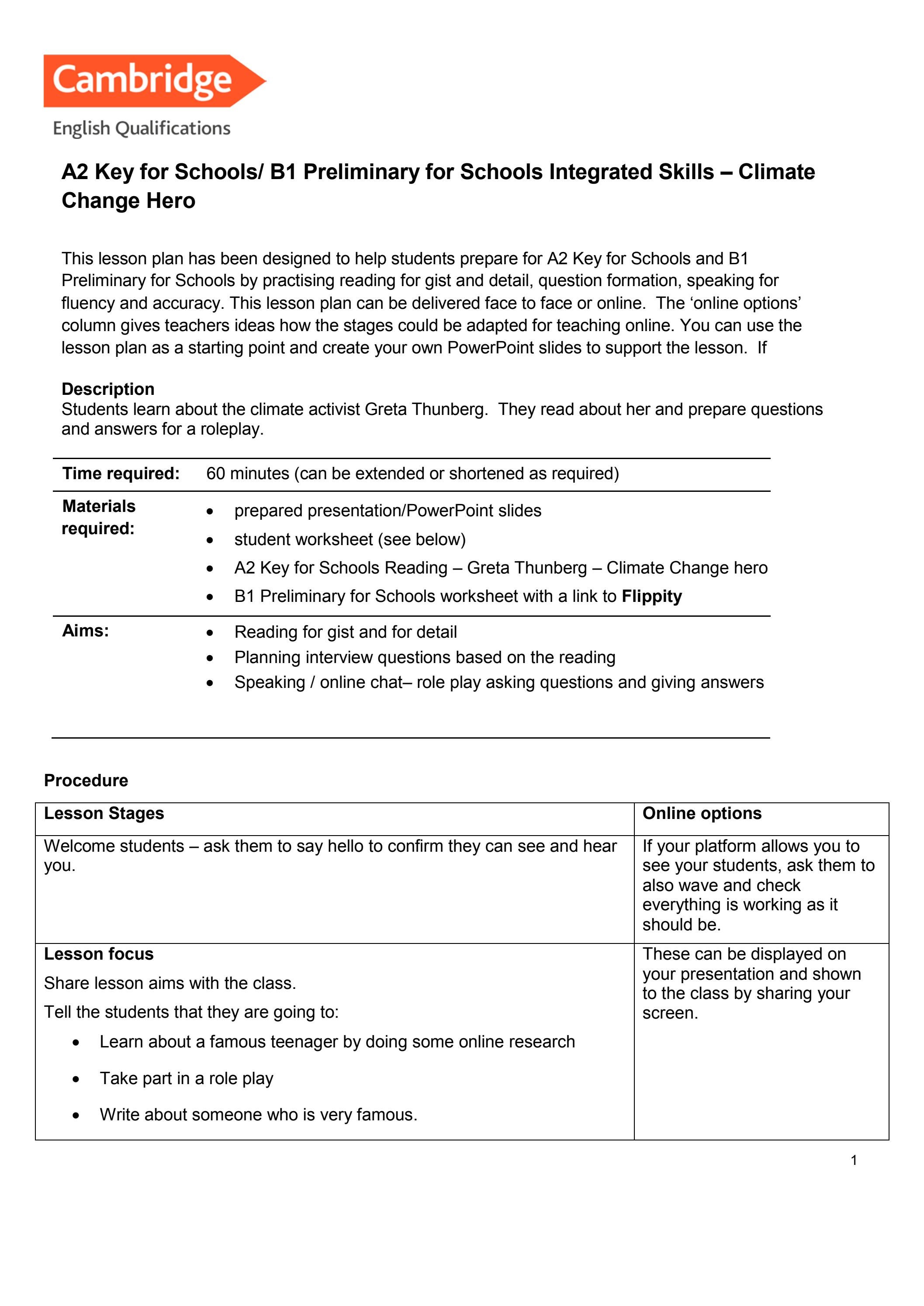 A2 Key for Schools/ B1 Preliminary for Schools Integrated Skills ...