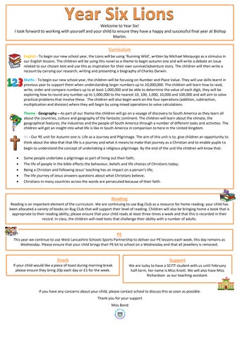 Lions Welcome Letter Year 6 by Schudio - Issuu