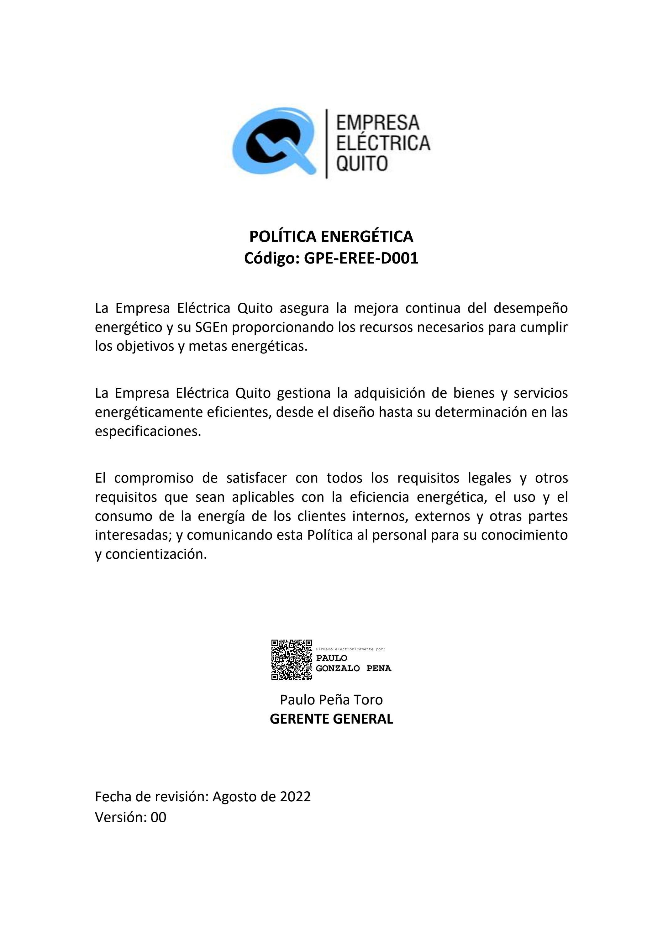 POLÍTICA ENERGÉTICA EEQ by Empresa Eléctrica Quito - EEQ - Issuu