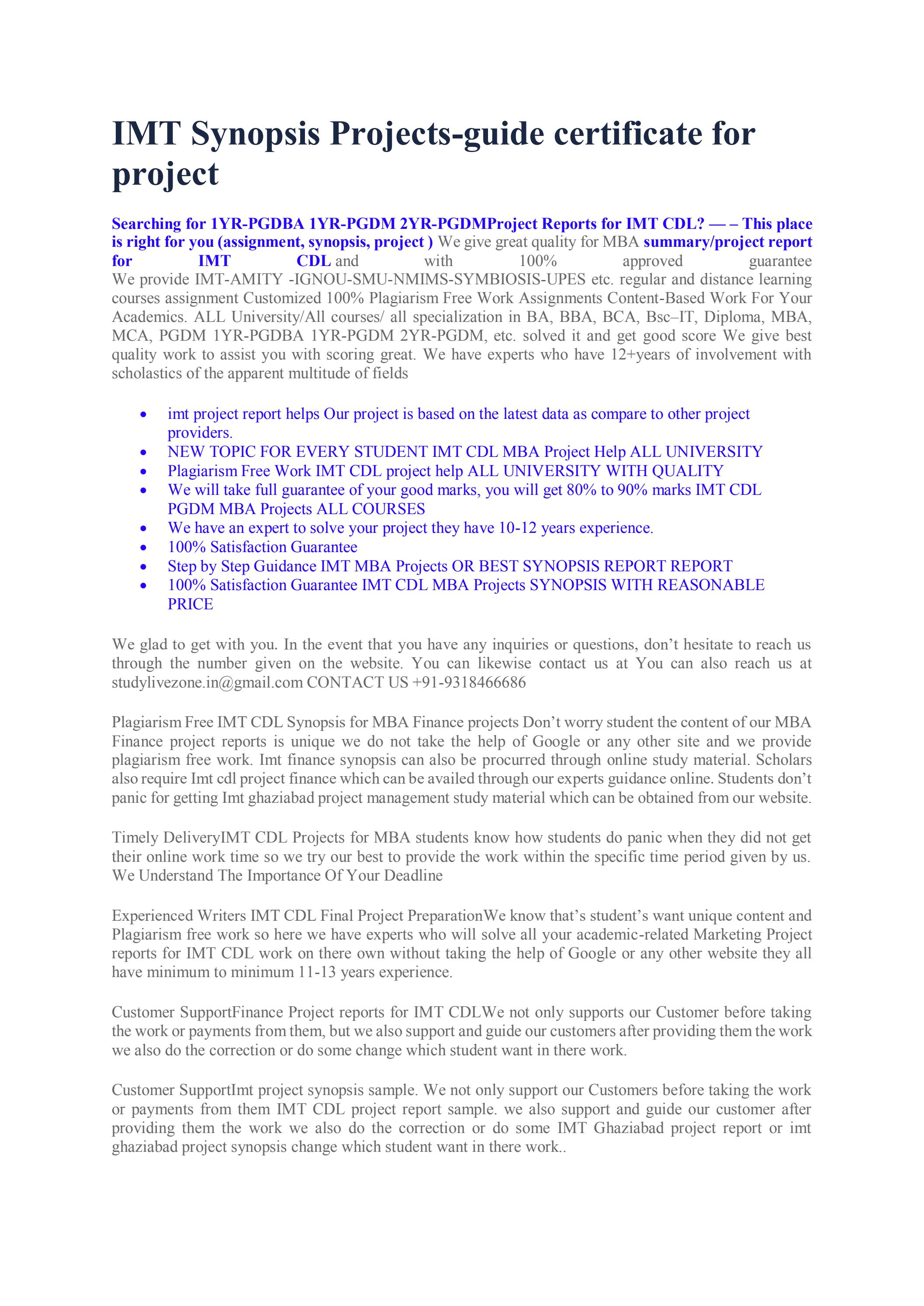 mba project synopsis format by Studylivezone - Issuu