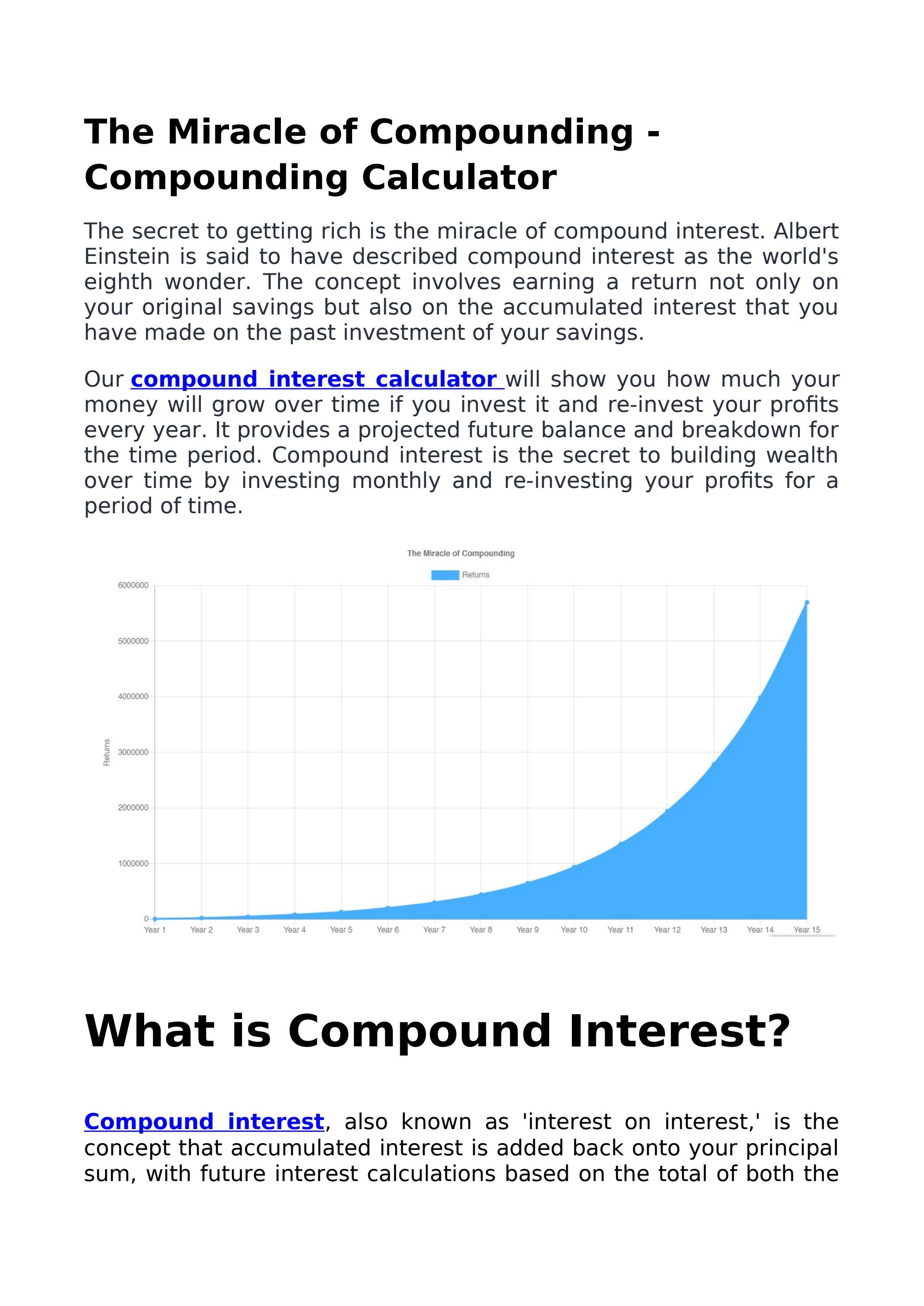 The Miracle of Compounding - Compounding Calculator by Investment ...