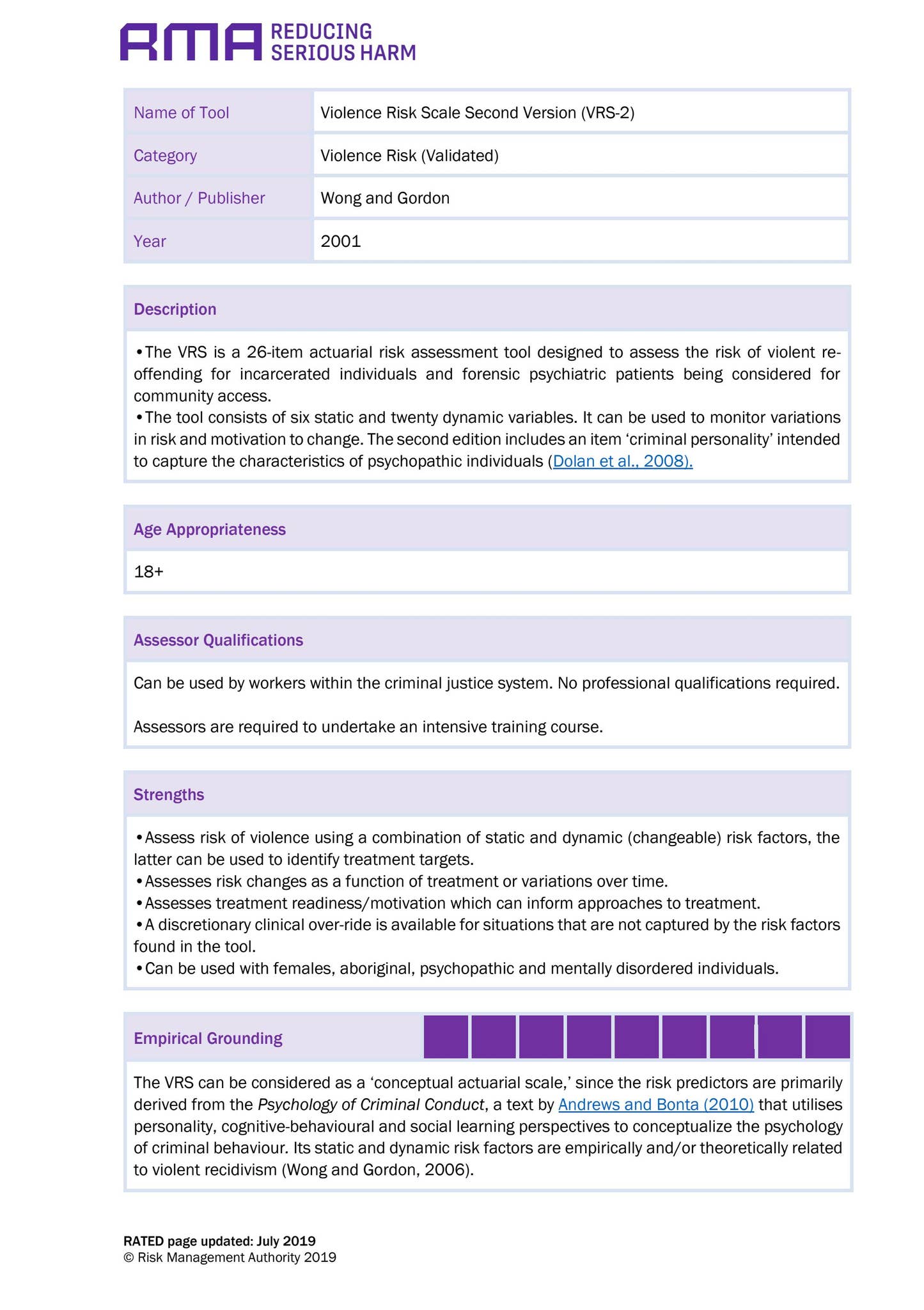 RMA - RATED - Violence Risk - Validated by Risk Management Authority ...