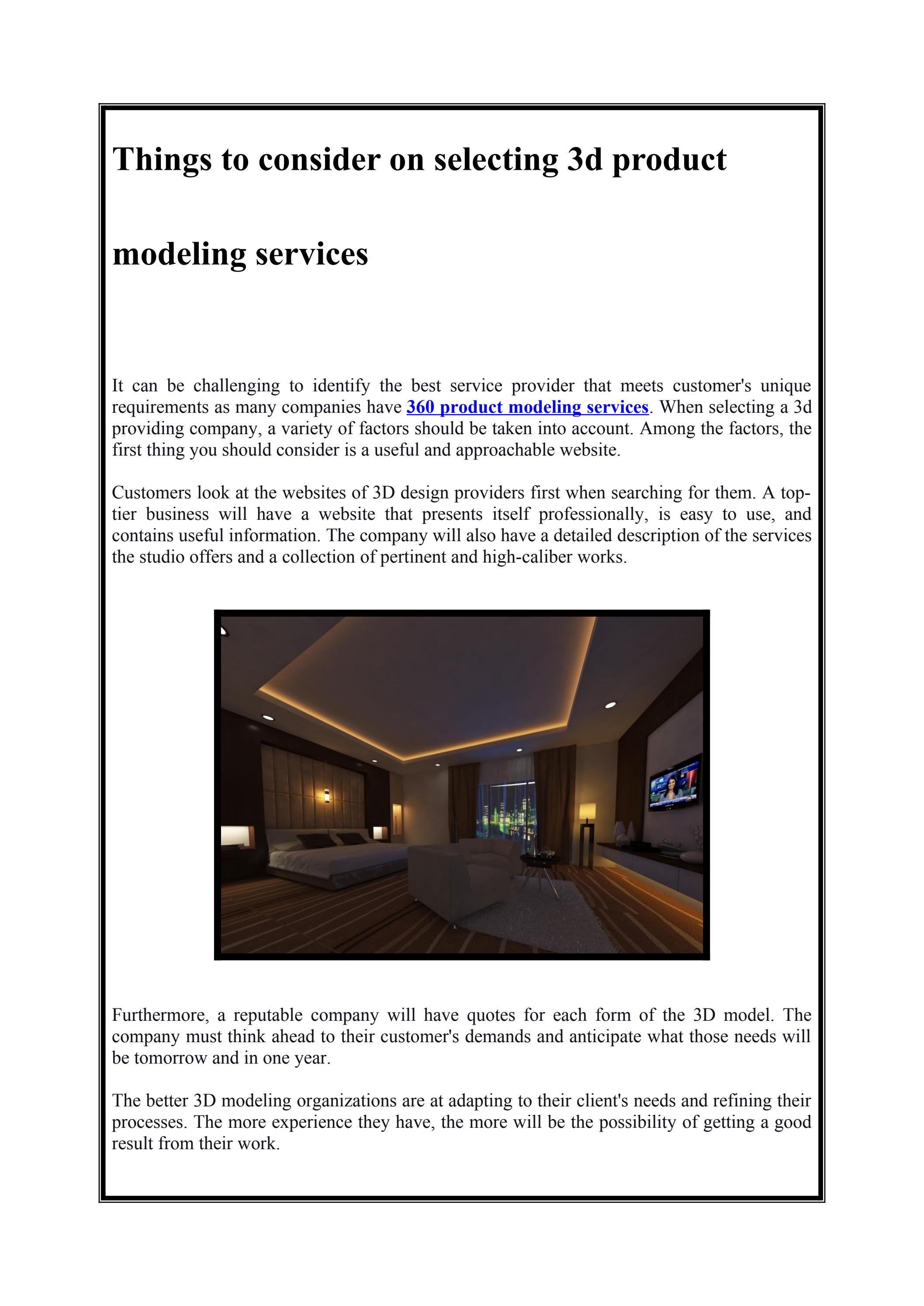 Things to consider on selecting 3d product modeling services by 3D Furniture Modeling Studio - Issuu