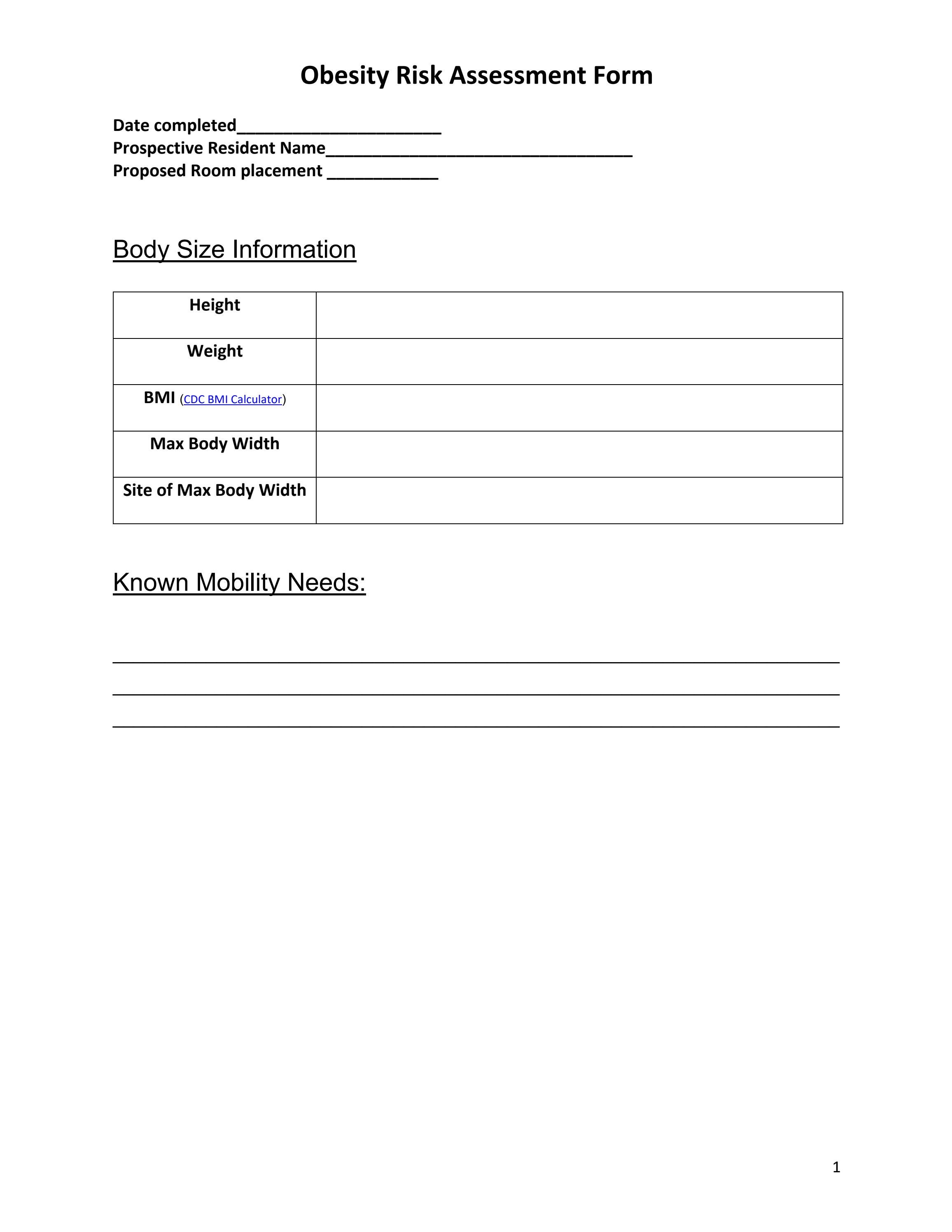 Obesity Risk Assessment Form by mageewomens - Issuu
