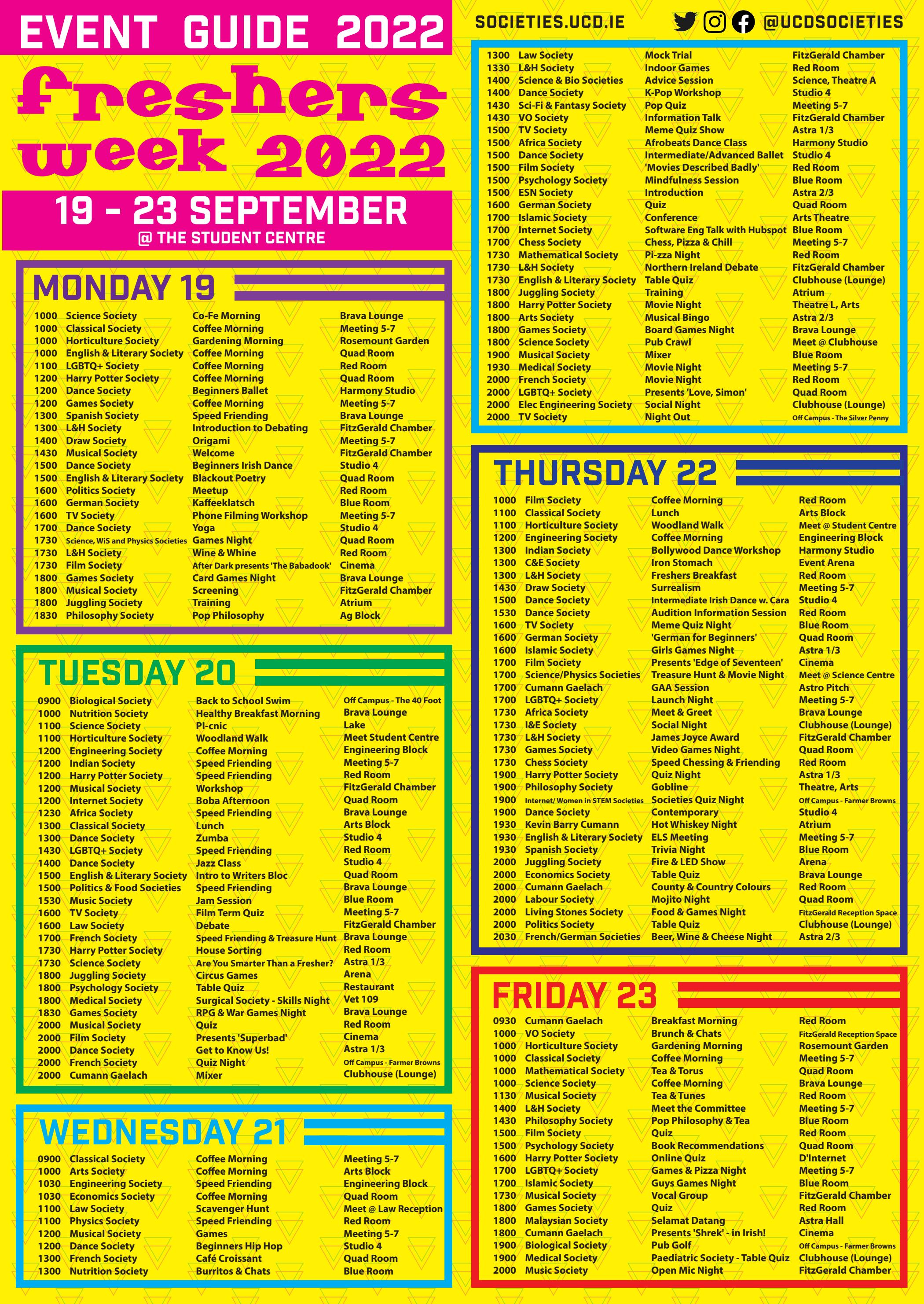 UCD Freshers Week 2022 | Event Guide by UCD Societies - Issuu