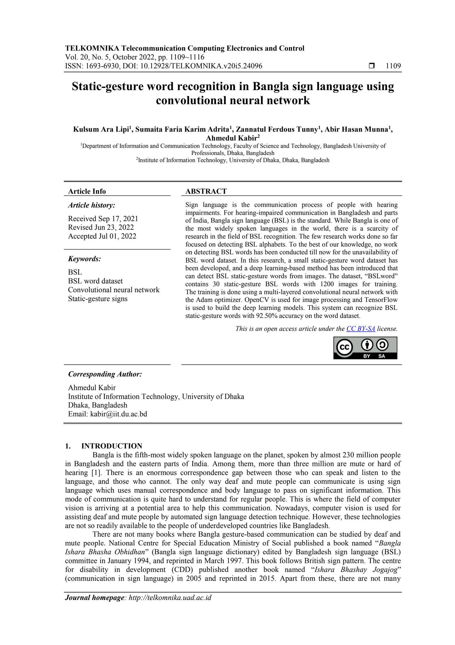 Static-gesture word recognition in Bangla sign language using ...