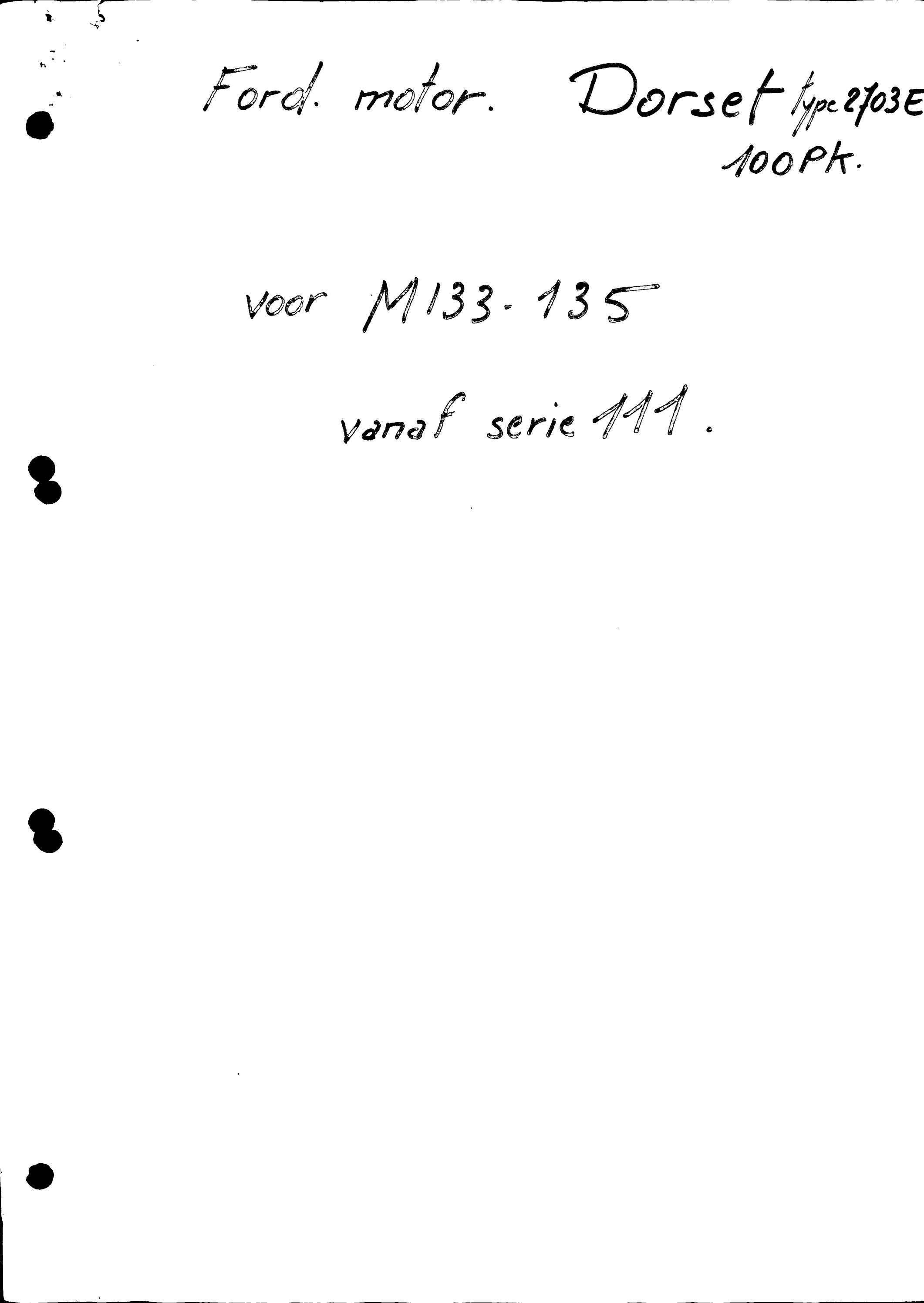 Ford Dorset 2703E 100PK M133 135 Serie 111 Service Parts Catalogue ...